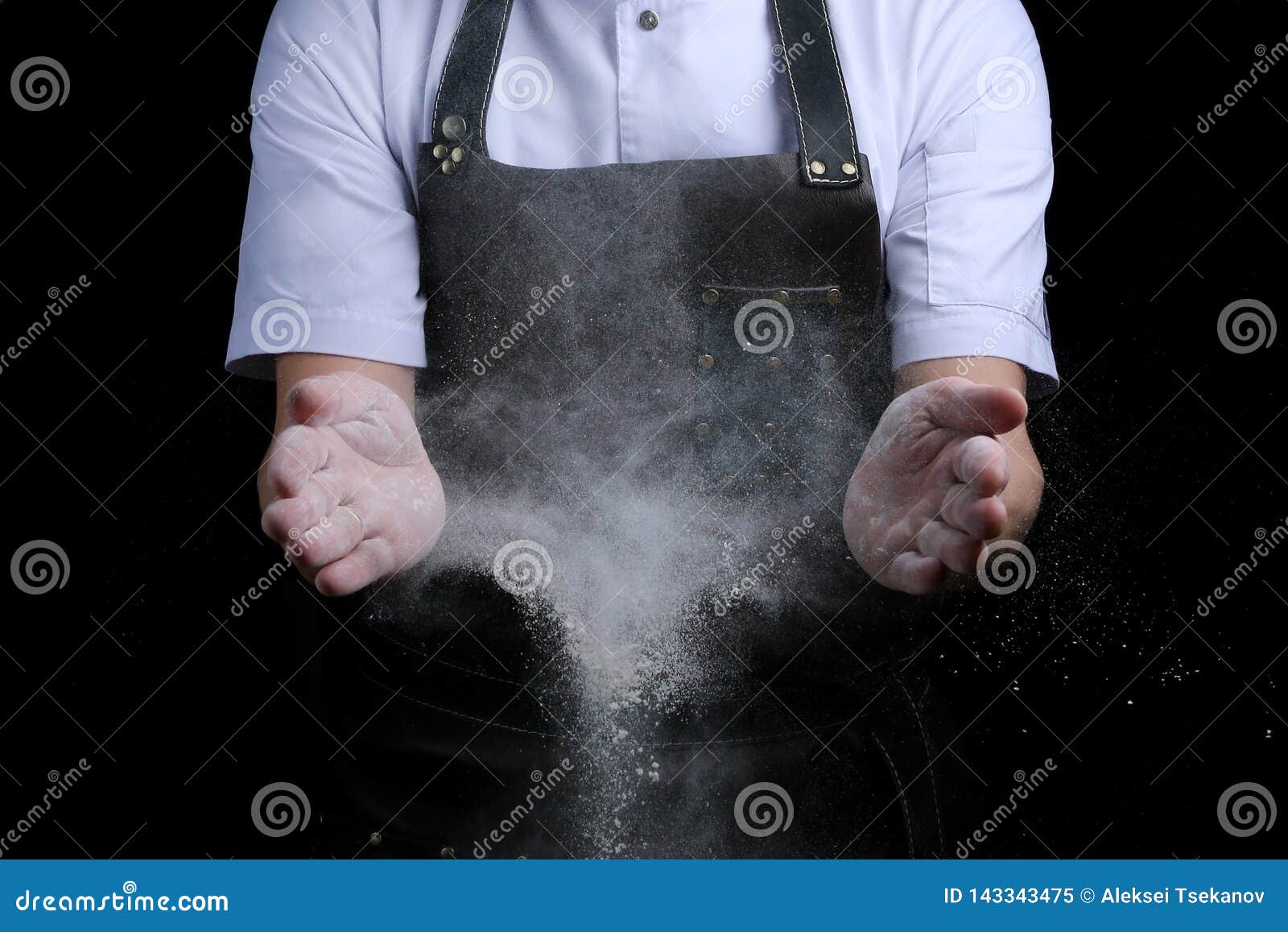 Chef Hands in Flour on Black Background. Clap with Flour. Baking Bread ...