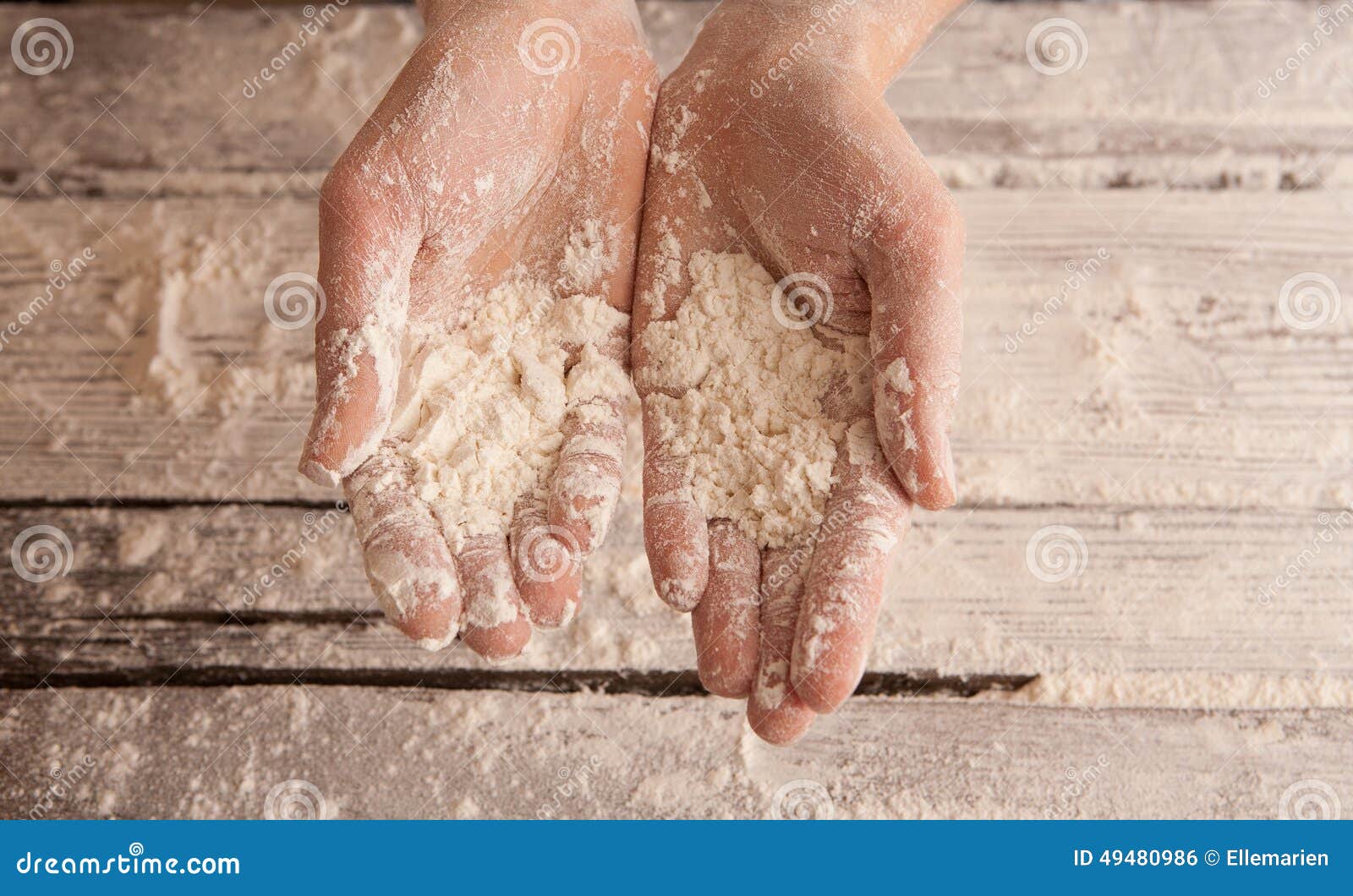 Chef Hands with Flour Over a Wooden Table Stock Photo - Image of chef ...