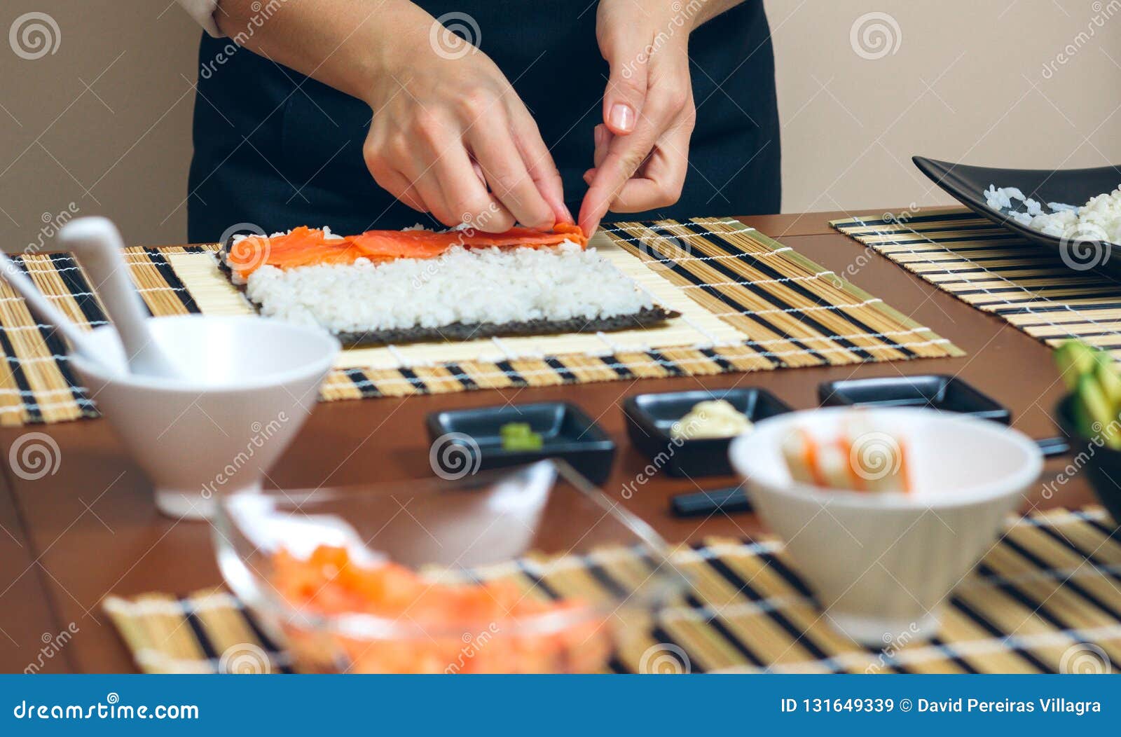 Chef Hands Placing Ingredients on Rice Stock Image - Image of asian ...
