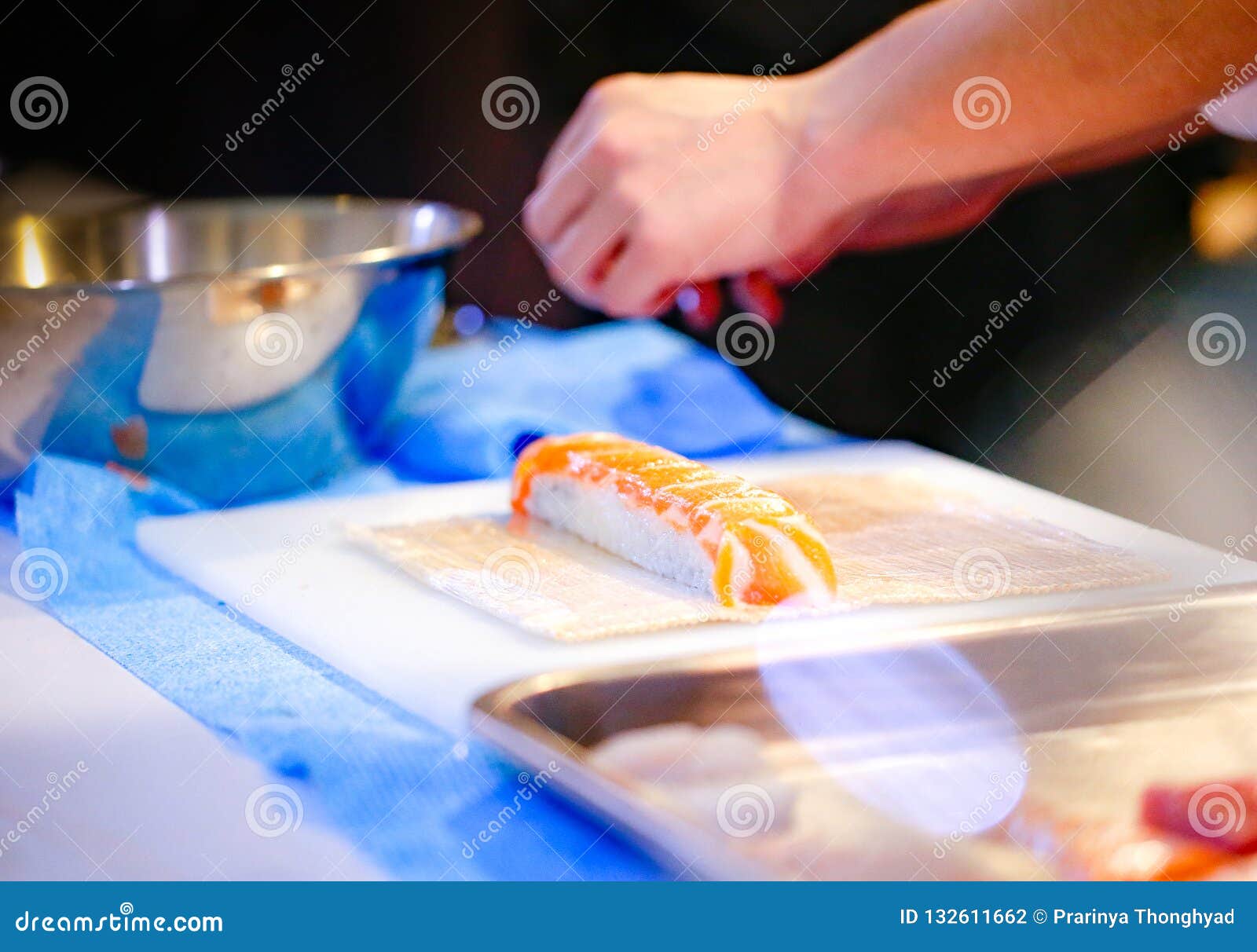 Chef Hands Preparing Japanese Food, Chef Making Sushi, Preparing Stock ...
