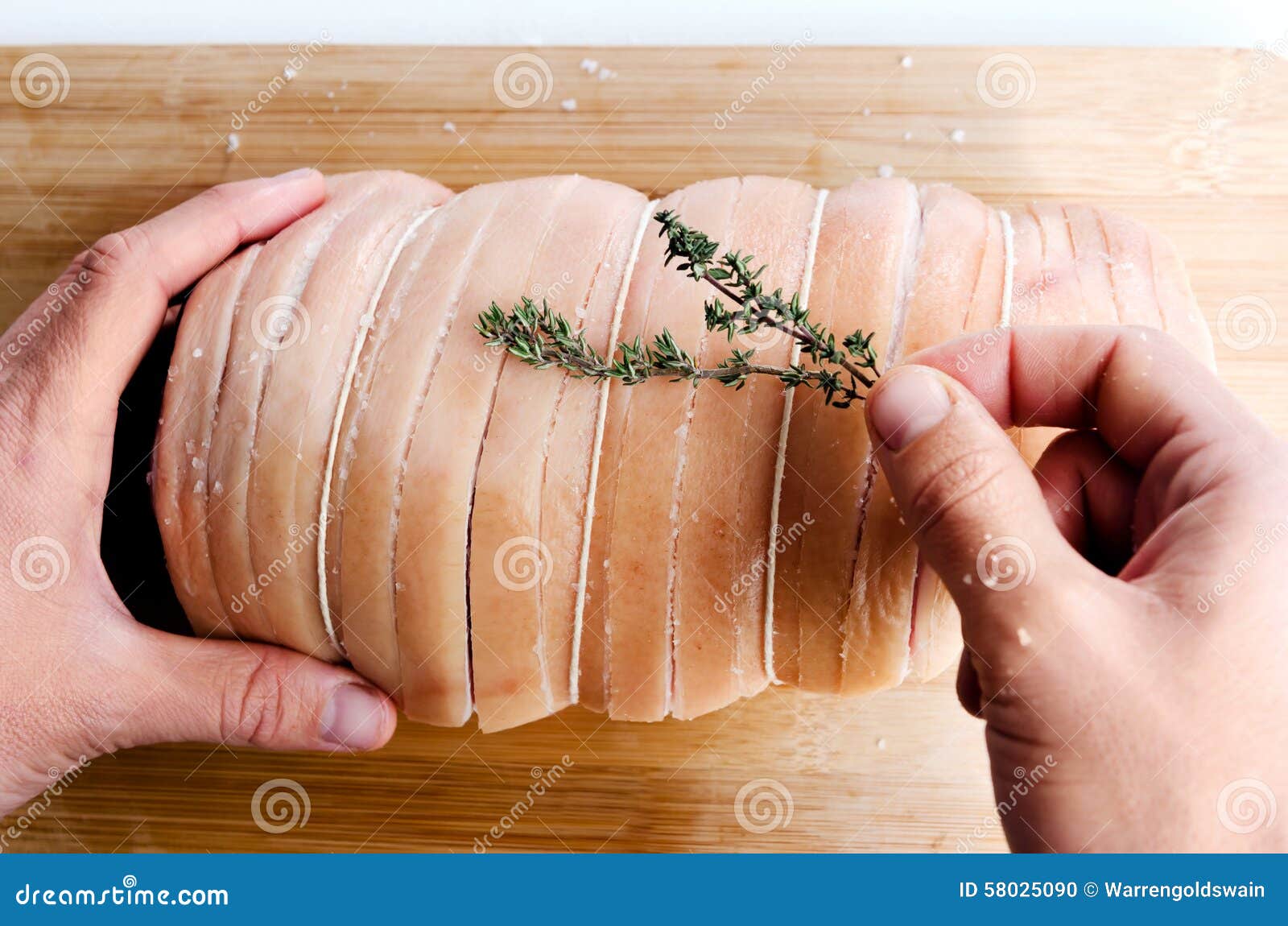 Chef Hands and Raw Meat, Preparing for Roast Stock Photo - Image of ...
