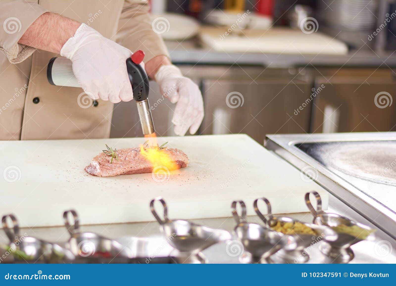 Chef Hands with Torch Burner. Stock Image - Image of cuisine, ground ...
