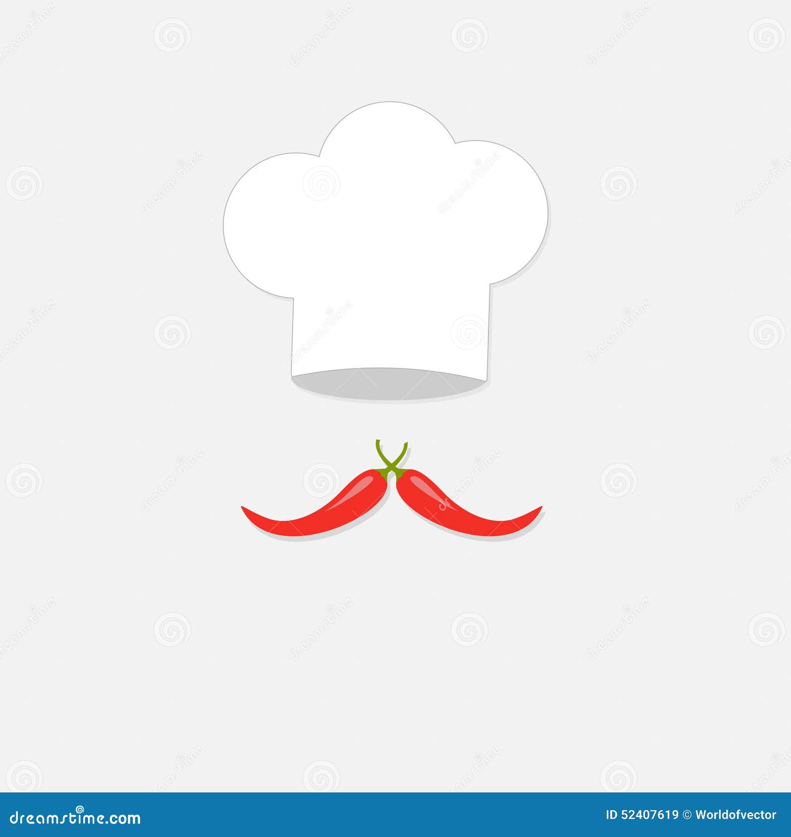 Chef Hat and Big Red Hot Pepper Mustache. Isolated Menu Card. Flat ...