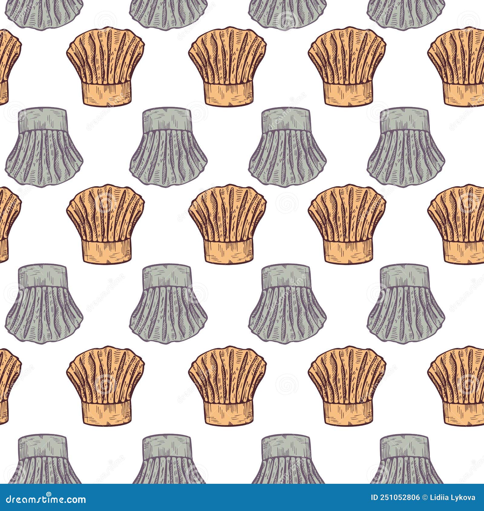 Chef Hat Engraved Seamless Pattern. Kitchen Traditional Element for ...
