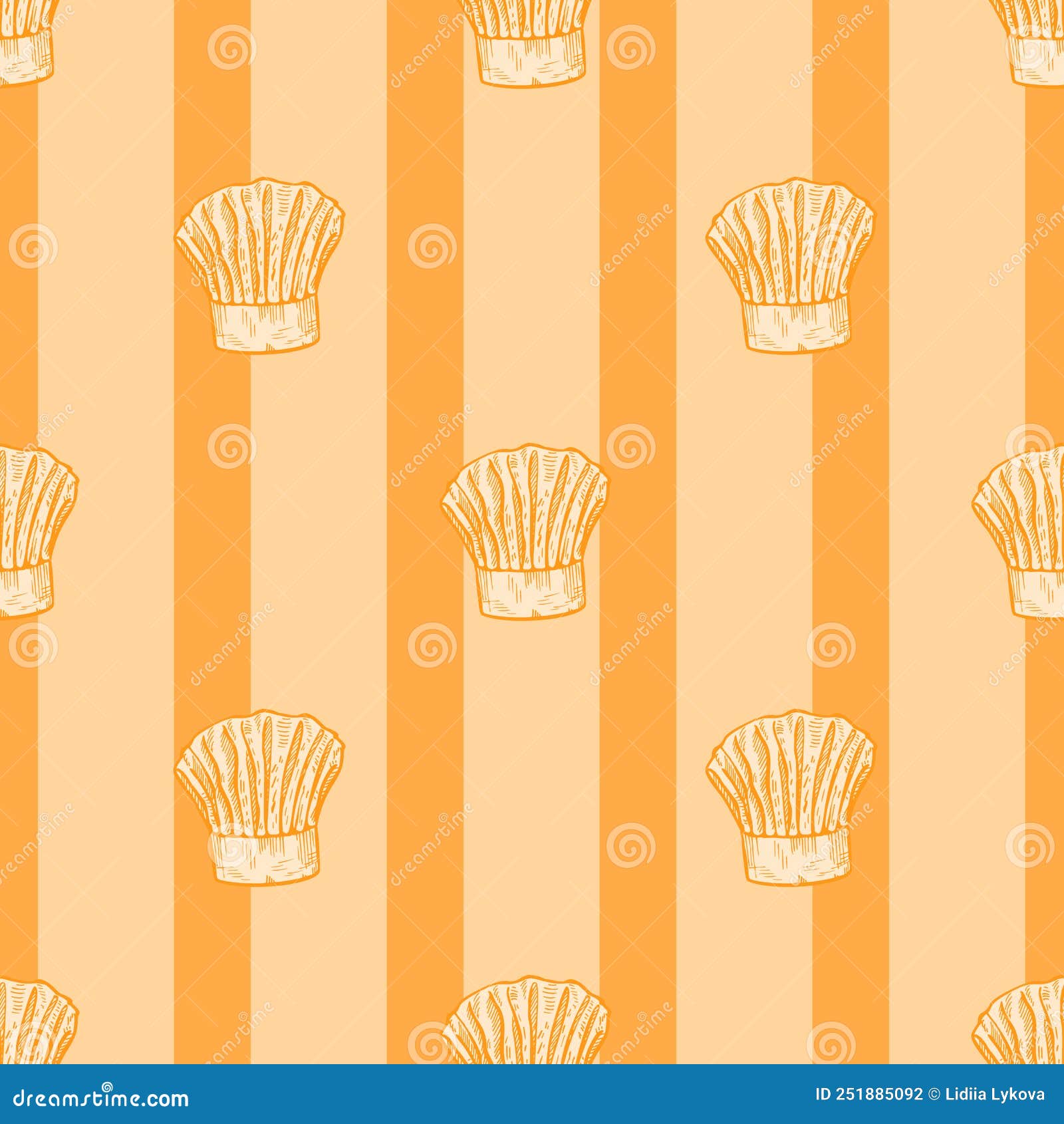 Chef Hat Engraved Seamless Pattern. Kitchen Traditional Element for ...