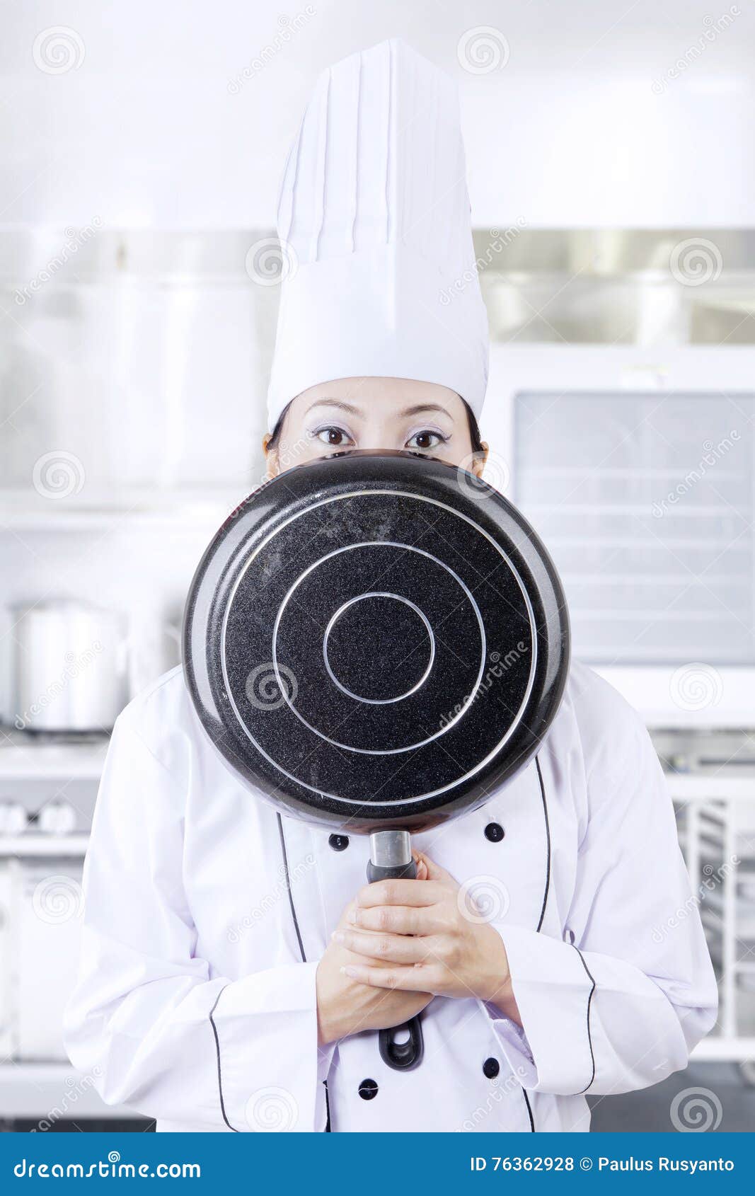 Chef Hiding Her Face with a Pan Stock Photo - Image of hiding ...