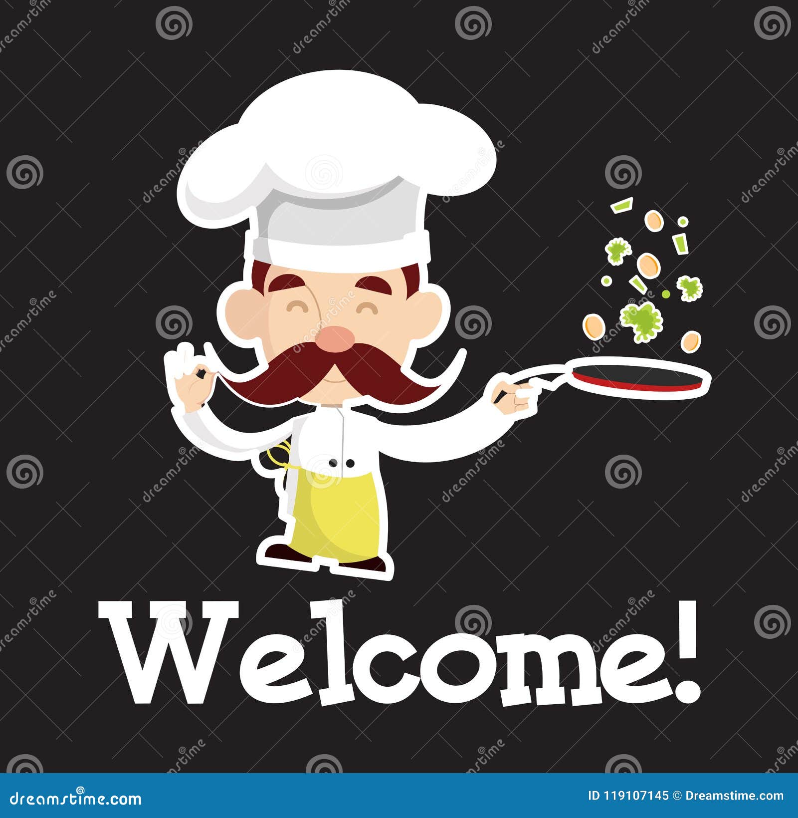Cartoon Chef Welcome Logo Flat Vector Illustration Design Stock Vector ...