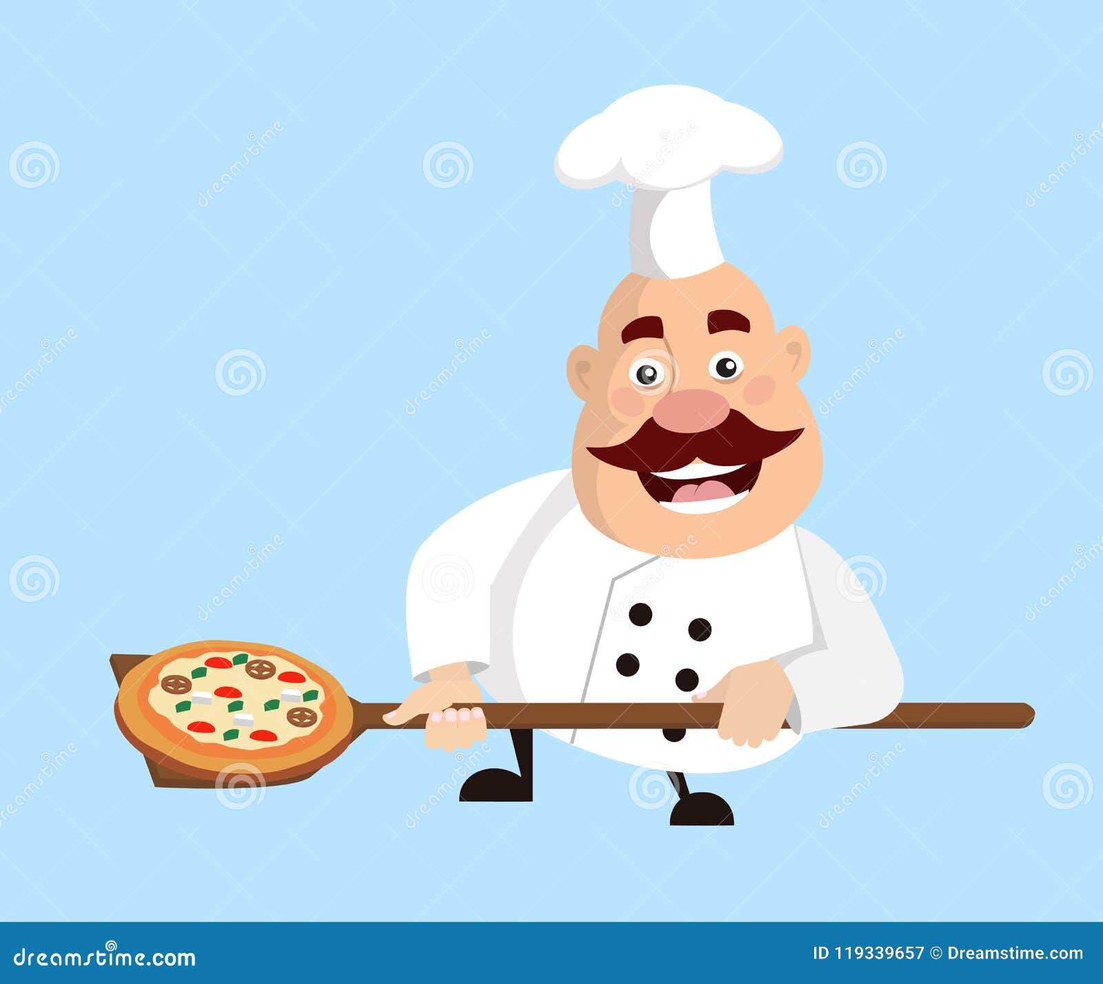 Fat Cartoon Chef Baking Pizza Flat Vector Illustration Design Stock ...