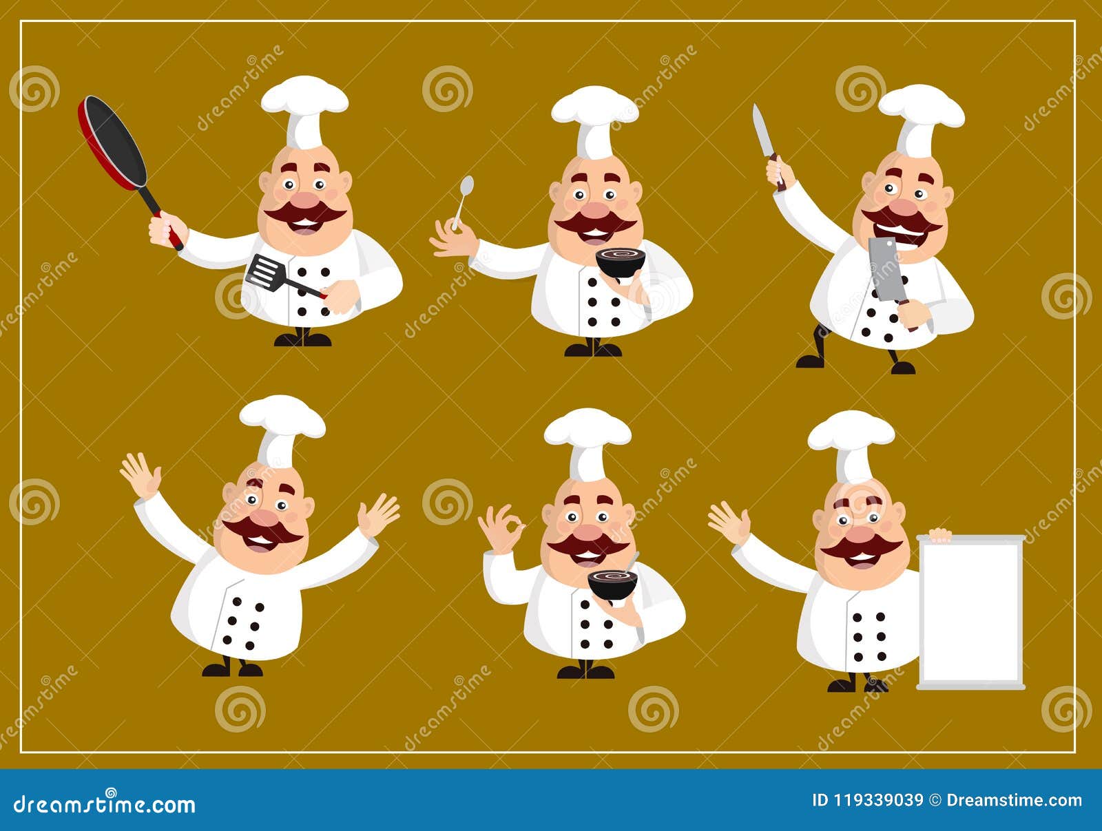 Fat Cartoon Chef Many Poses Flat Vector Illustration Design Stock ...