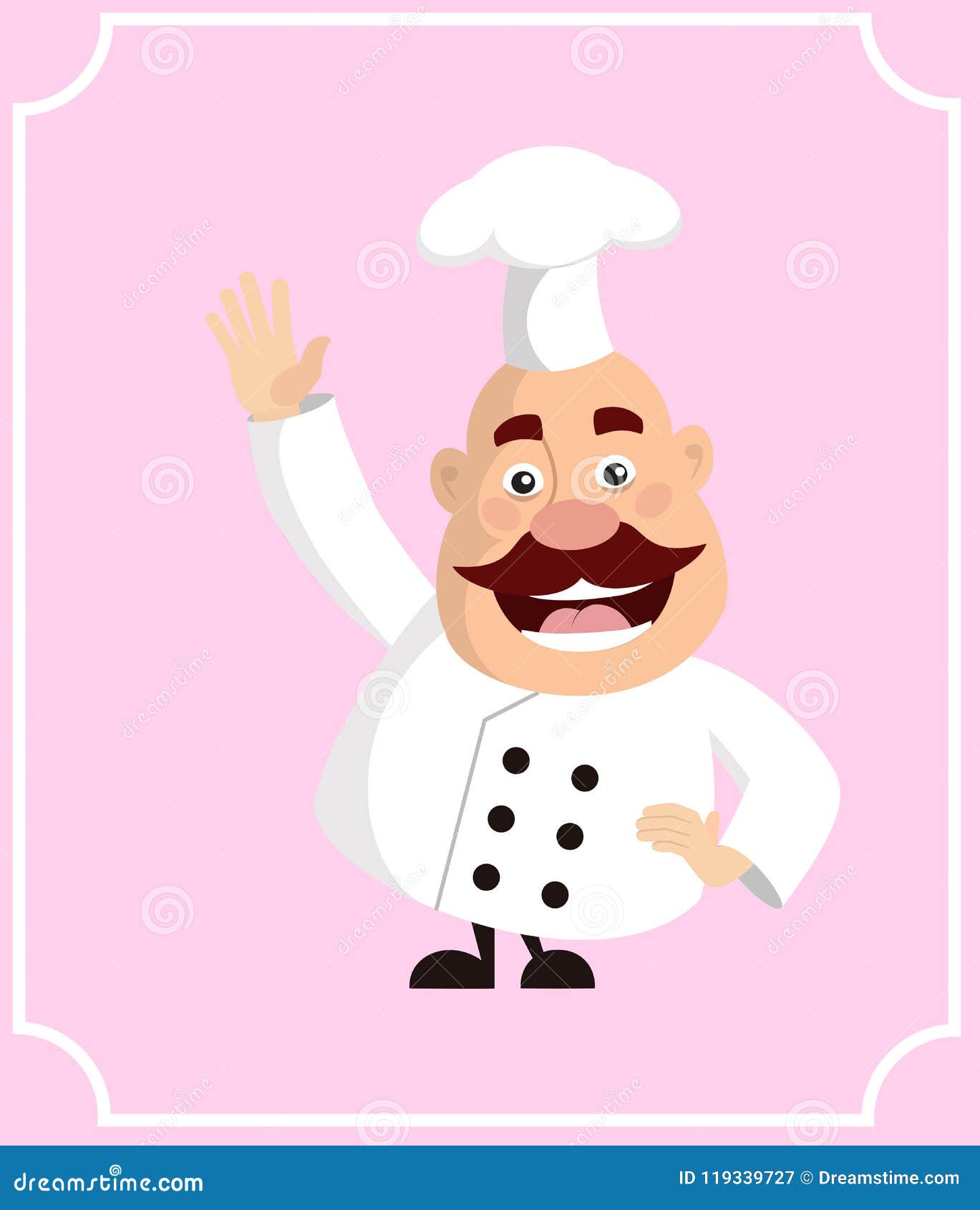 Fat Cartoon Chef Waving Hand Flat Vector Illustration Design Stock ...
