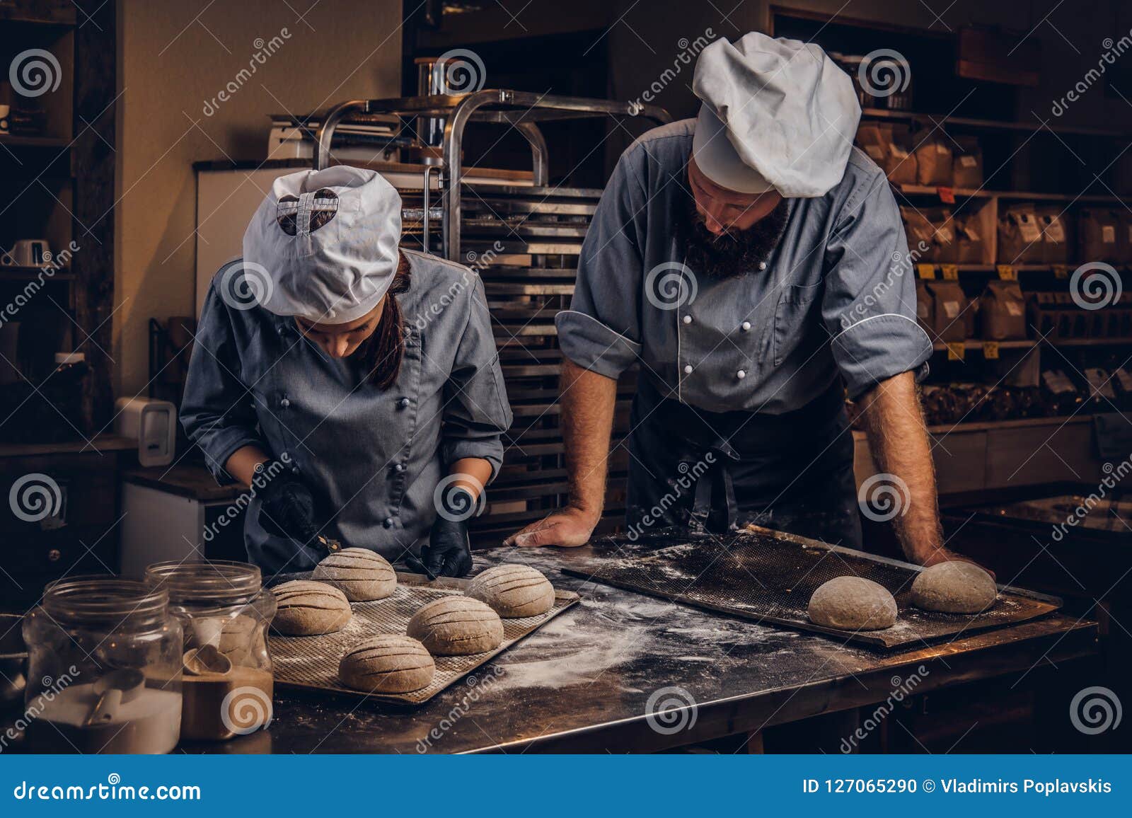 Cooking Master Class in Bakery. Chef with His Assistant Showing Ready ...