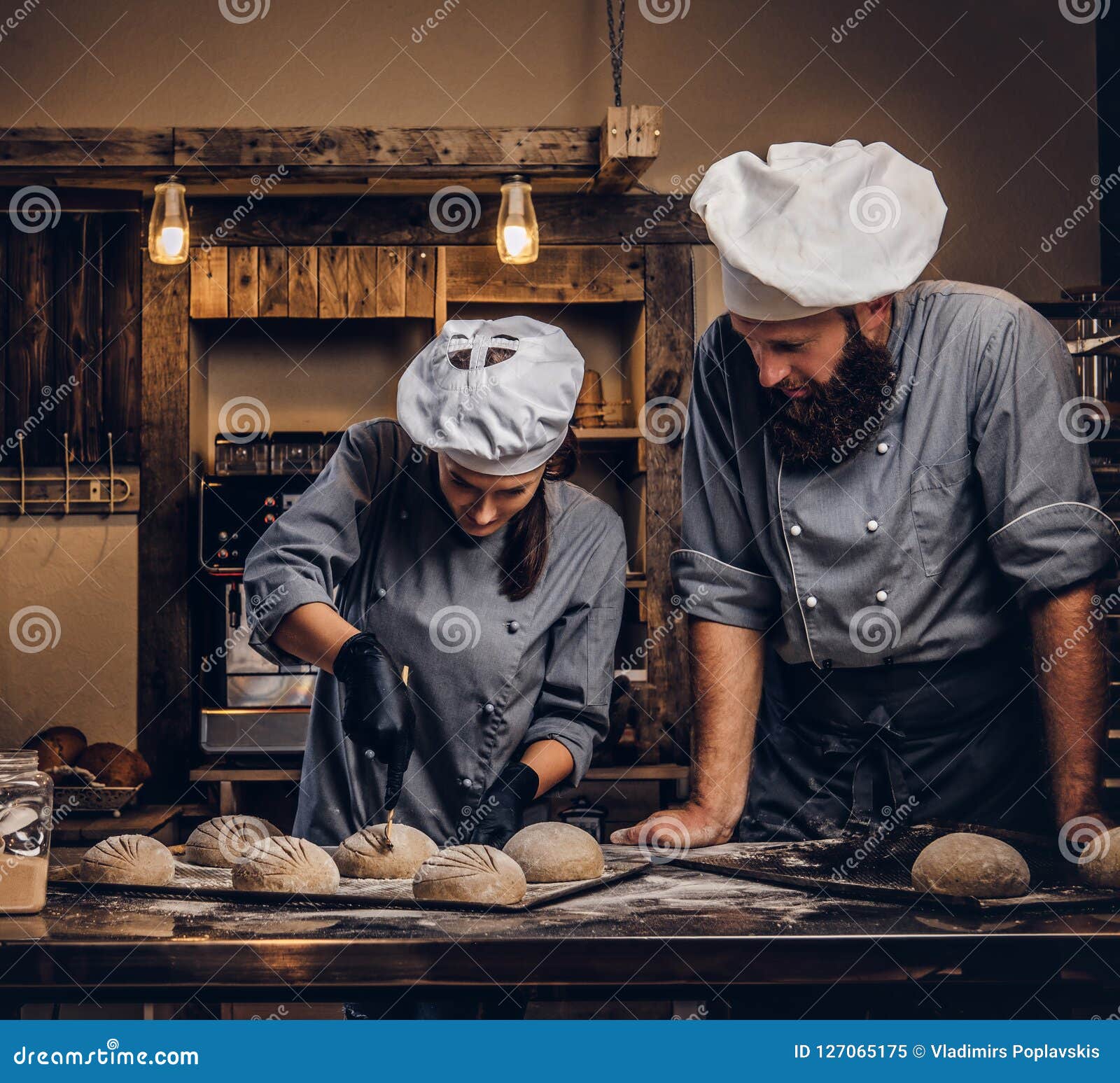 Cooking Master Class in Bakery. Chef with His Assistant Showing Ready ...