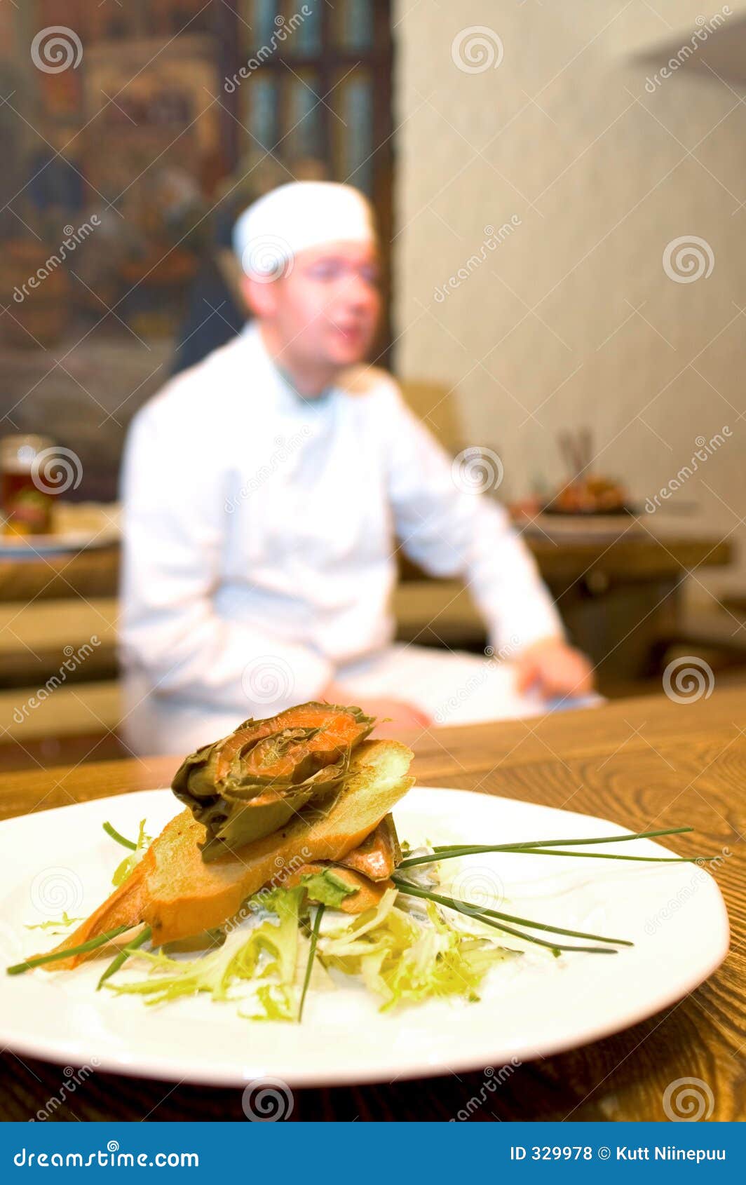 Chef and his creation stock photo. Image of luxury, food - 329978