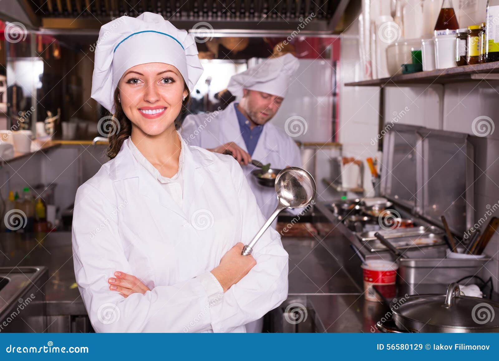 Chef and His Helper at Bistro Kitchen Stock Image - Image of house ...