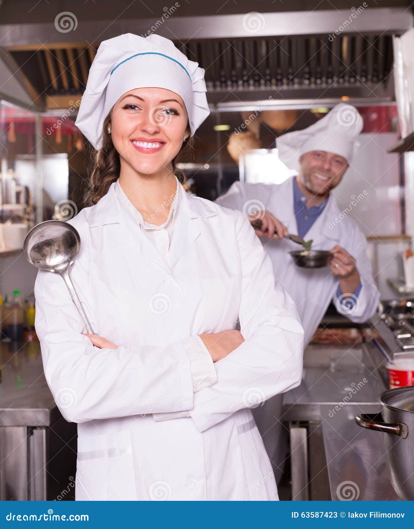 Chef and His Helper at Bistro Kitchen Stock Image - Image of prepared ...