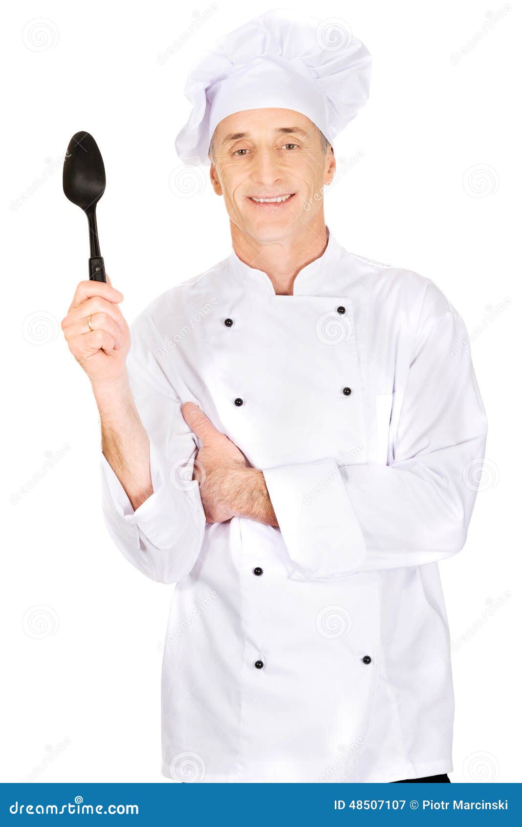 Chef Holding Black Plastic Spoon Stock Image - Image of realistic ...