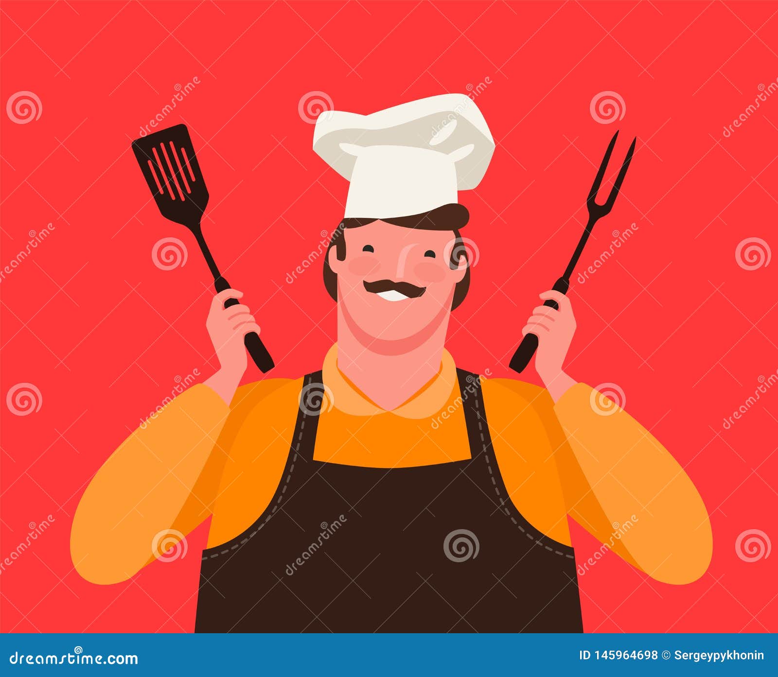 Chef Holding Kitchen Tools for Grill. Barbecue, Cartoon Vector ...