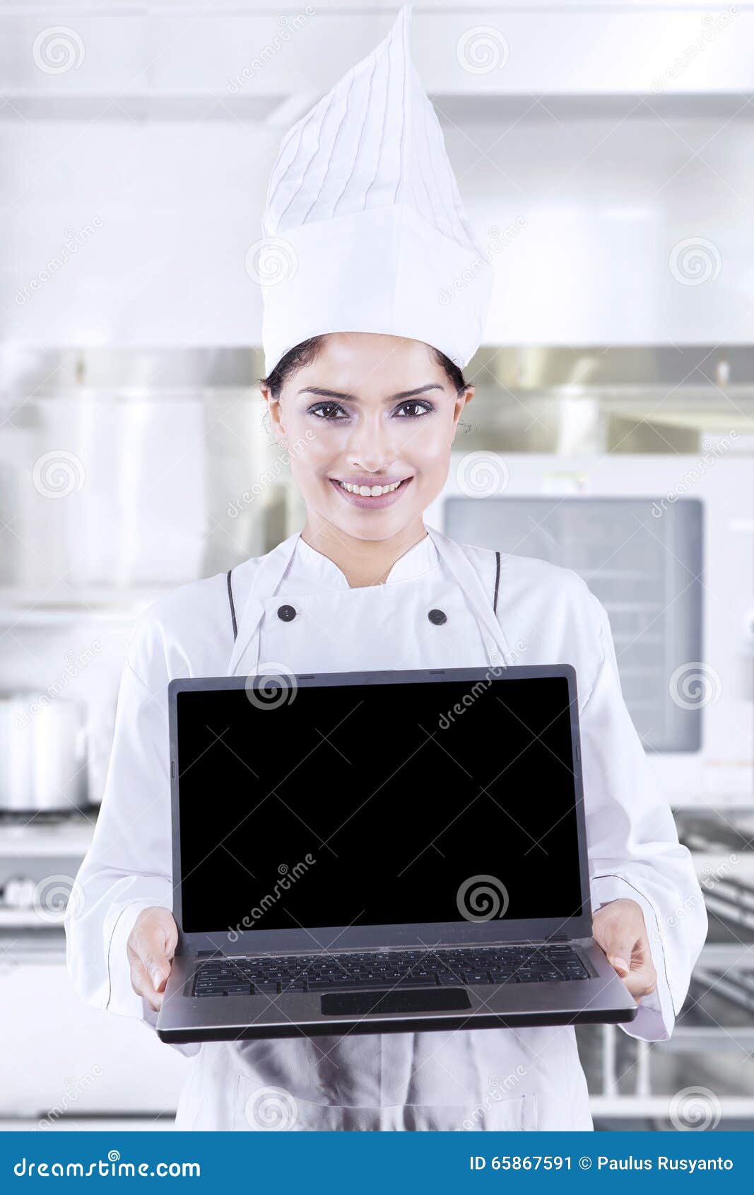 Chef Holding Laptop in the Kitchen Stock Image - Image of chef, happy ...