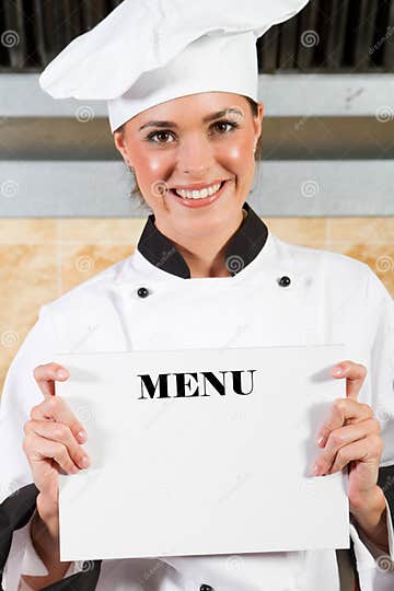 Chef holding menu stock image. Image of food, clothing - 14985141