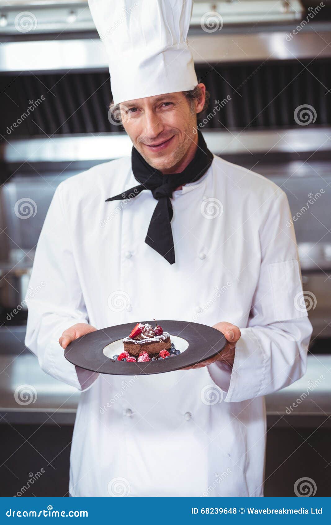 Chef Holding a Plate with a Dessert Stock Photo - Image of caucasian ...