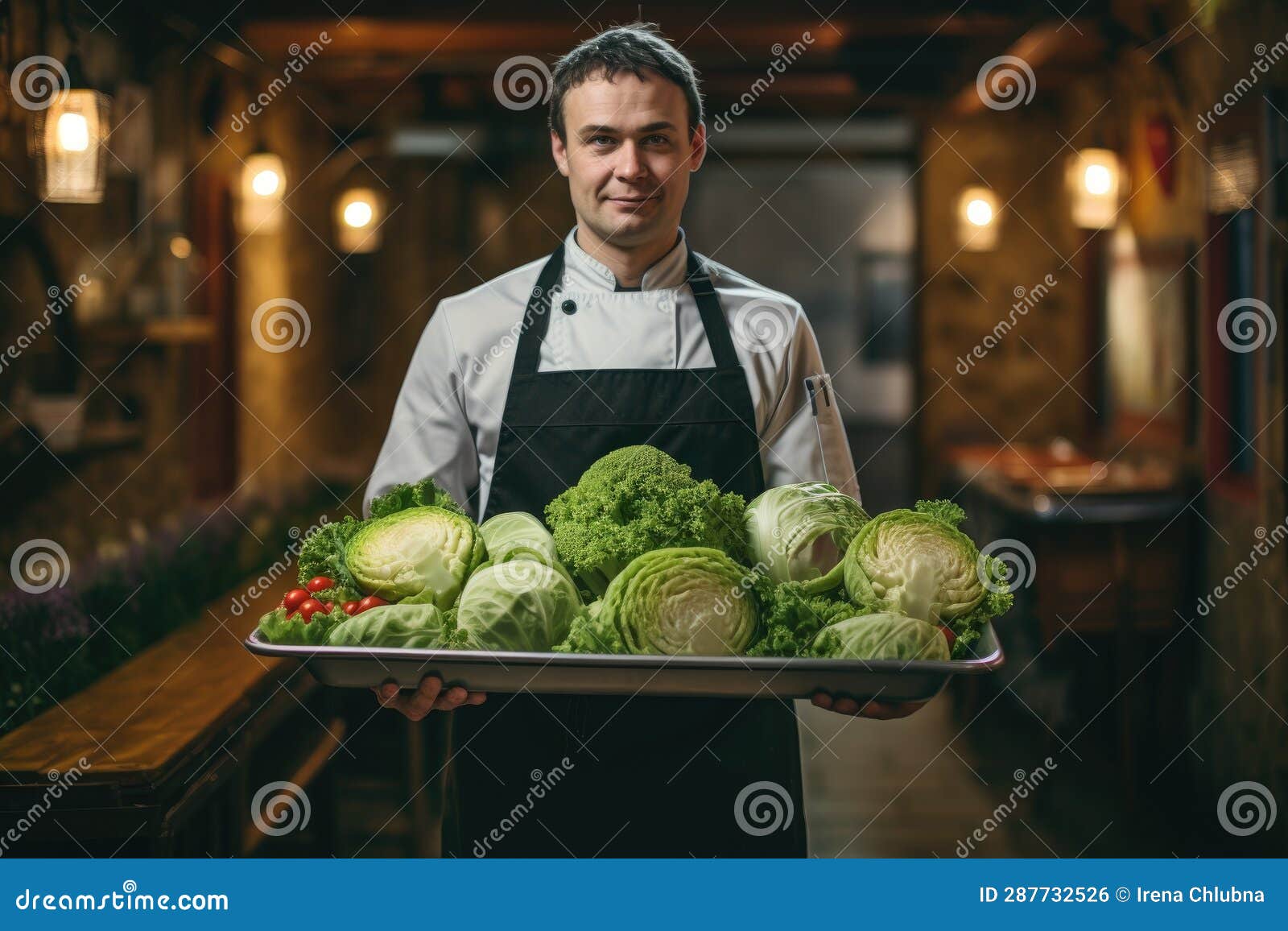 Chef Holding a Tray Full of Cabbage Inside a Kitchen Editorial Photo ...