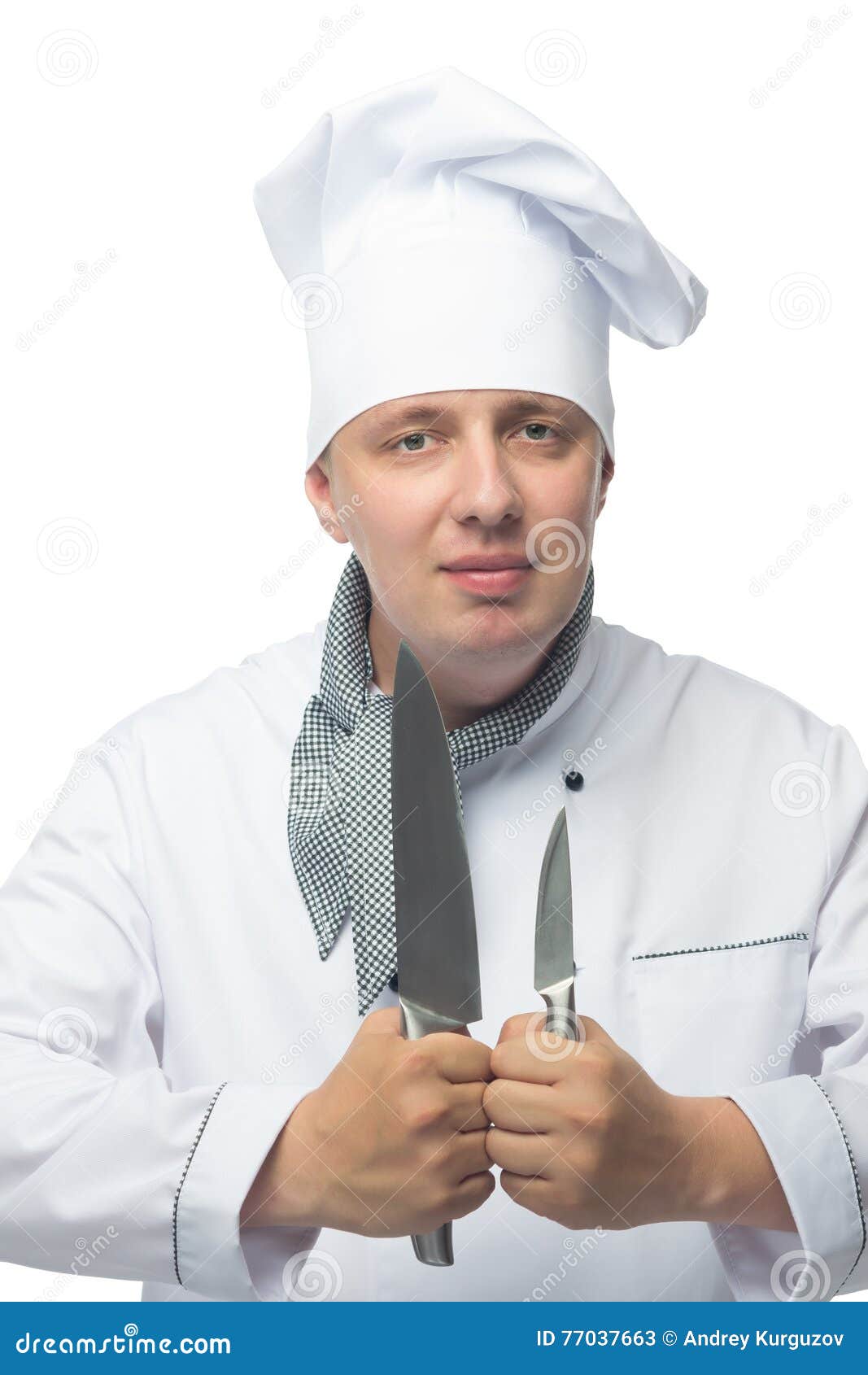 Chef Holding Two Knives in His Hands in Front of Him Stock Image ...