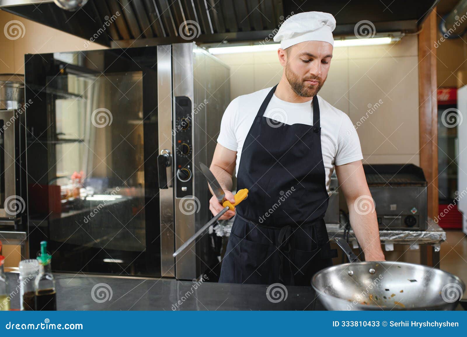 Chef in Hotel or Restaurant Kitchen Cooking Stock Image - Image of male ...