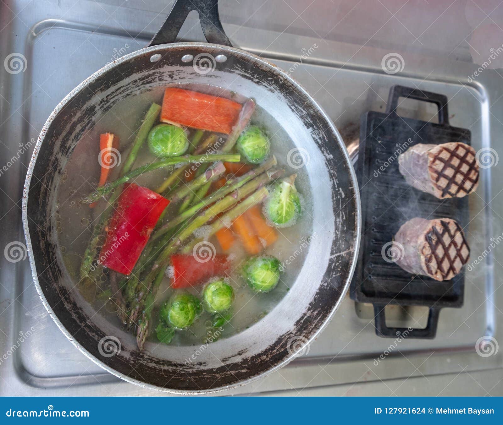 Chef in Hotel or Restaurant Kitchen Cooking Stock Photo - Image of food ...