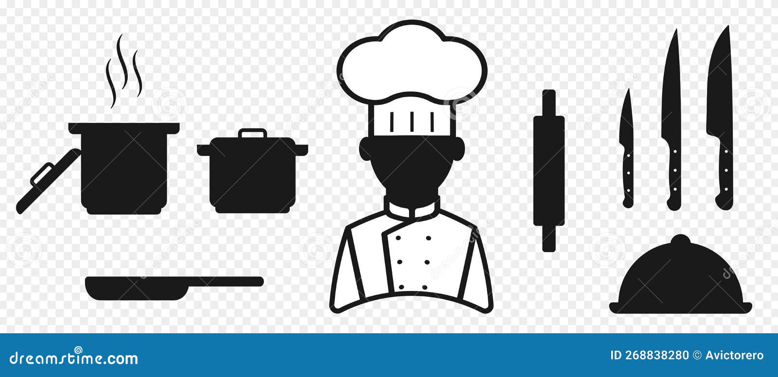 Chef Icon Set. Collection of Cooking Kitchen Utensils Symbol Stock ...