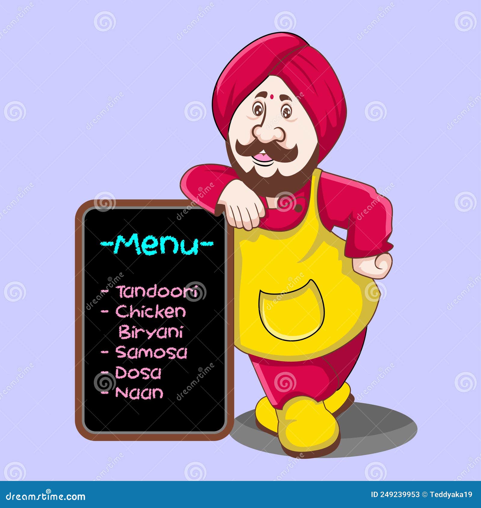 A Chef From India In Front Of The Indian Food Menu Cartoon Vector ...