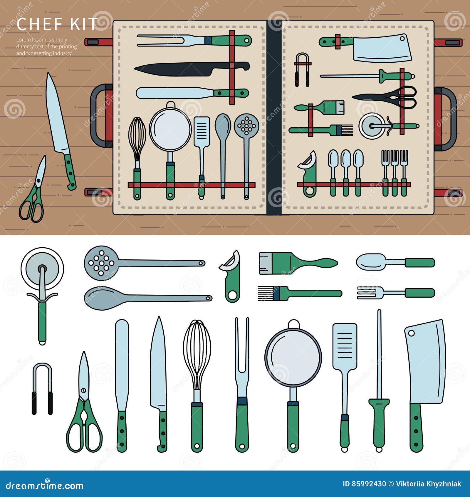 Chef kit on the table stock vector. Illustration of cooking - 85992430