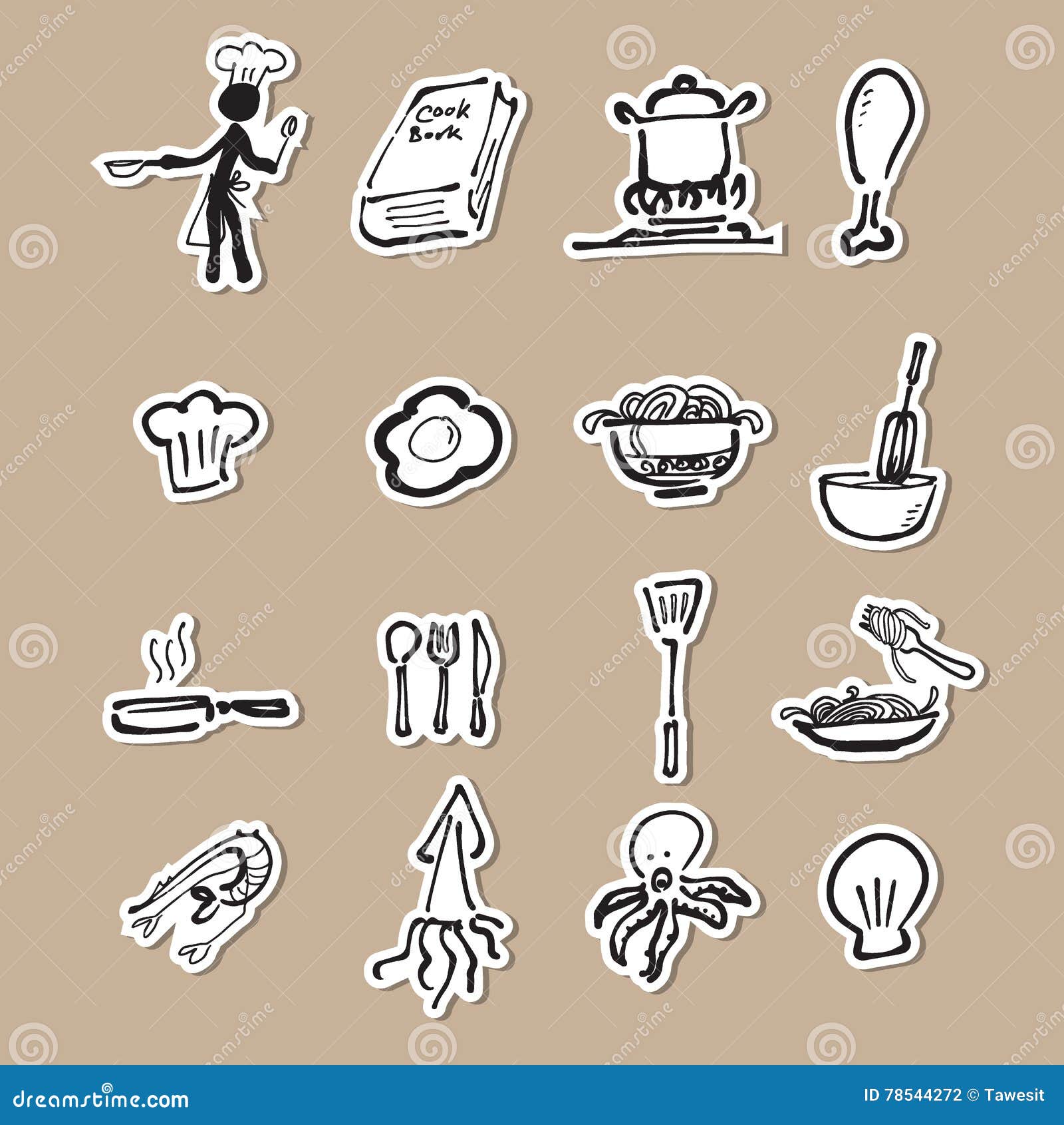 Chef and Kitchen Cartoon Drawing Paper Cut Stock Vector - Illustration ...