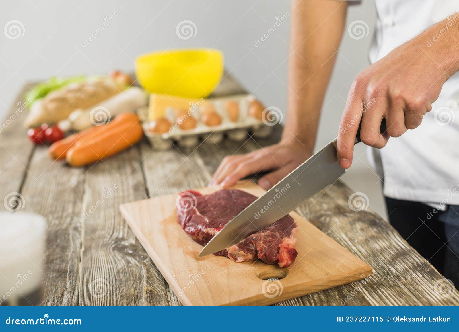 Chef Kitchen Cutting Meat. High Quality Photo Stock Image - Image of ...