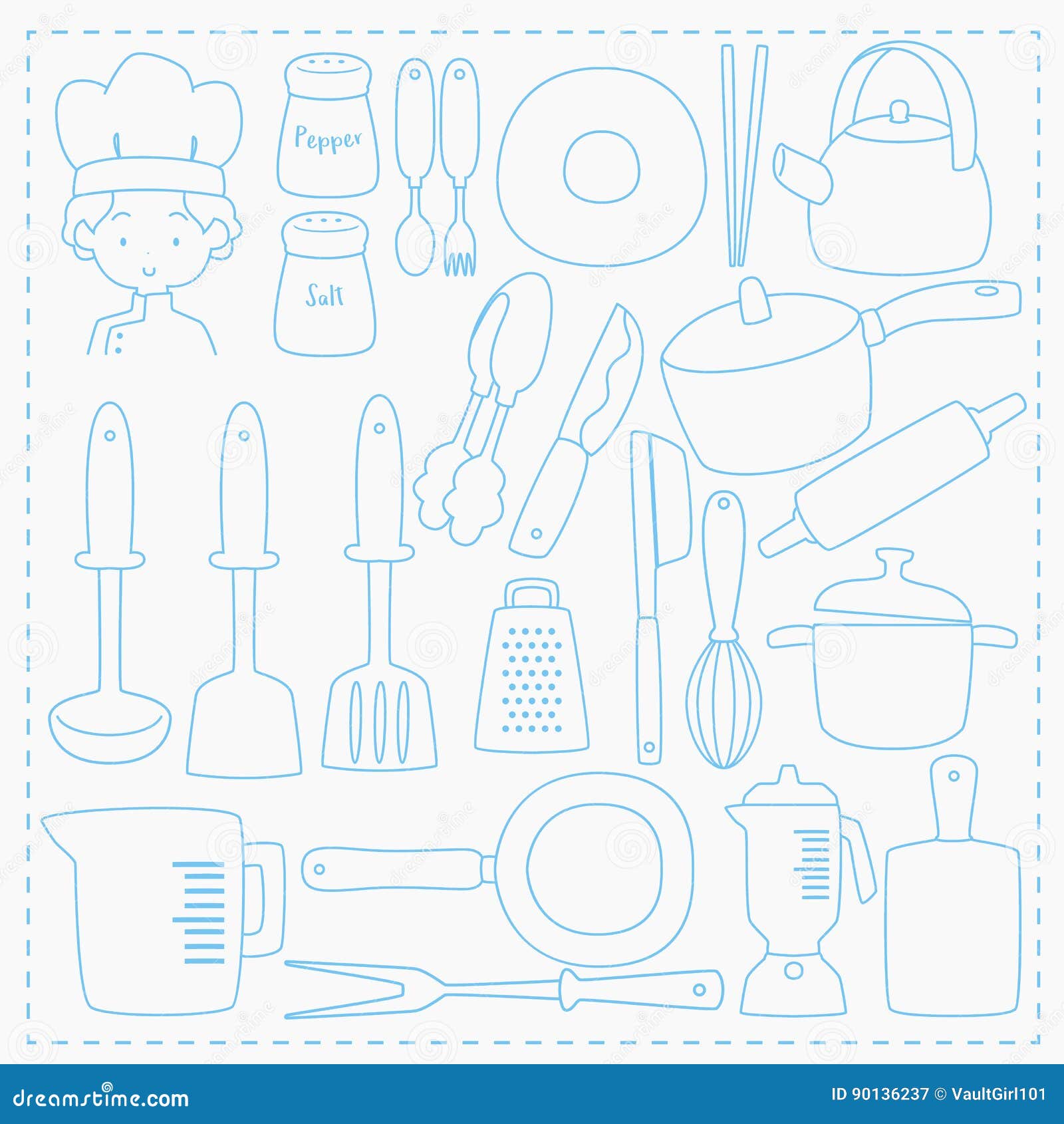 Chef and Kitchen Utensils Line Vector Set Stock Vector - Illustration ...