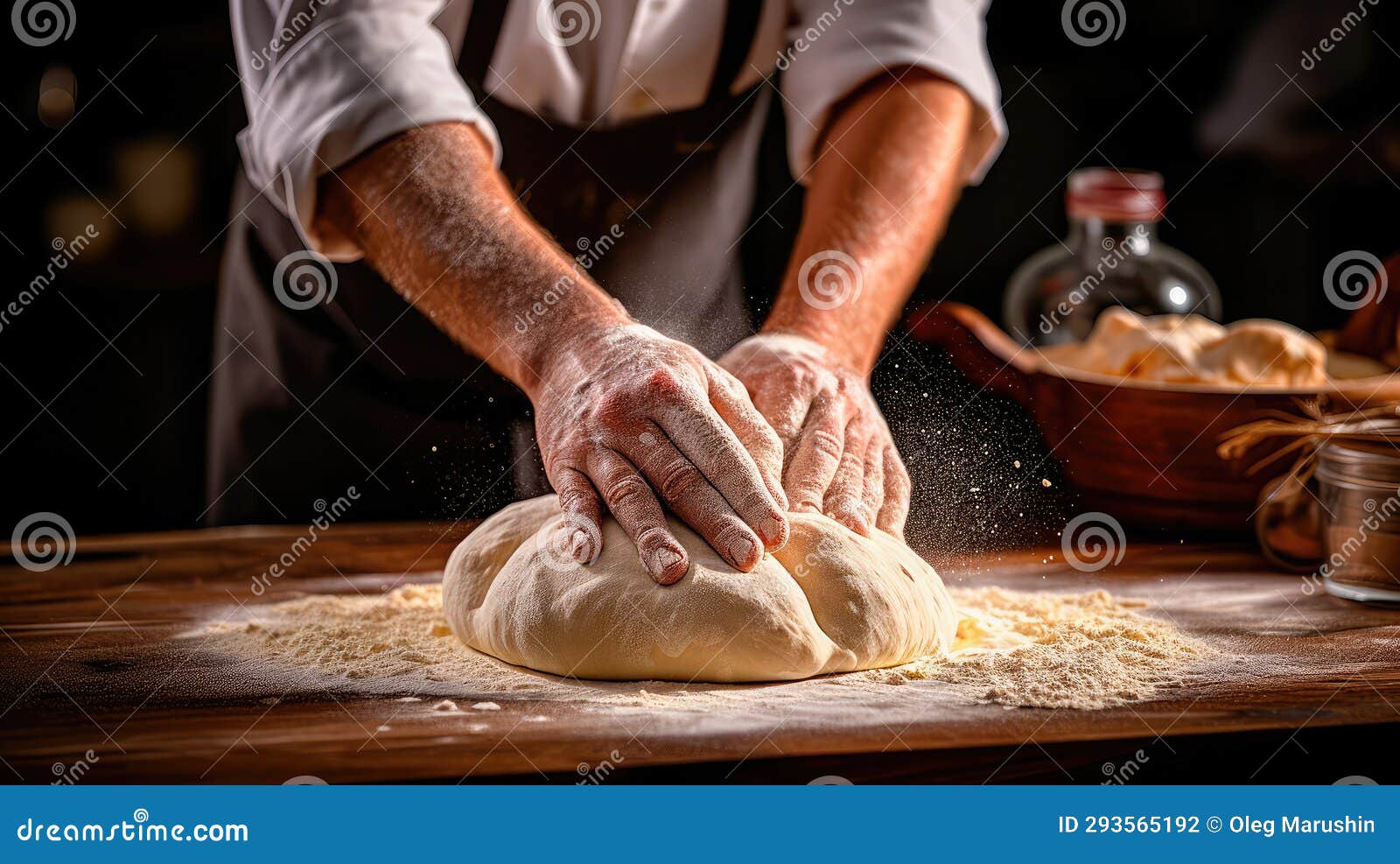 The Chef Kneads the Dough. Making Dough with Your Hands in a Bakery ...