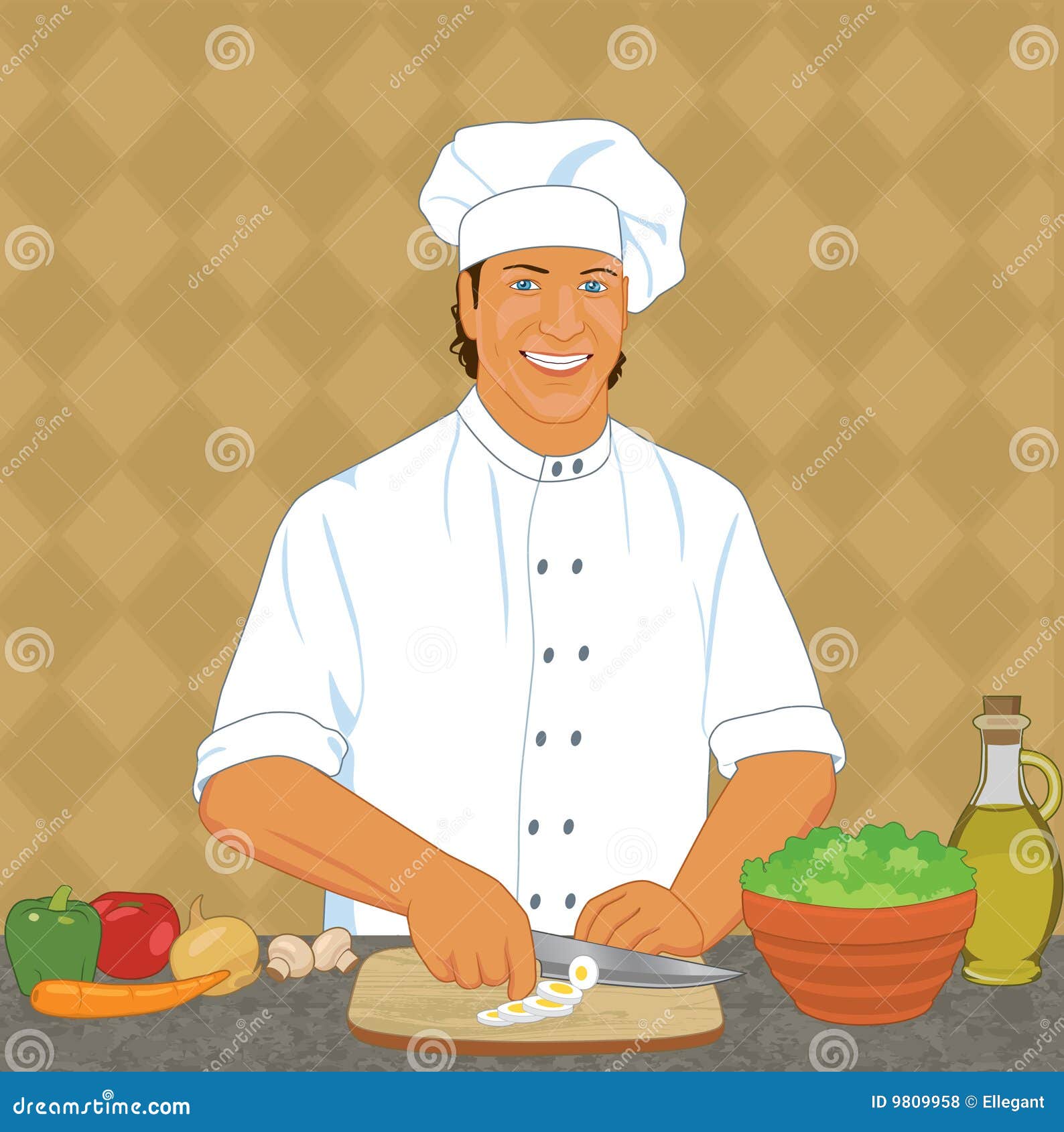 Chef-kok vector illustratie. Illustration of snijden, mannetje - 9809958