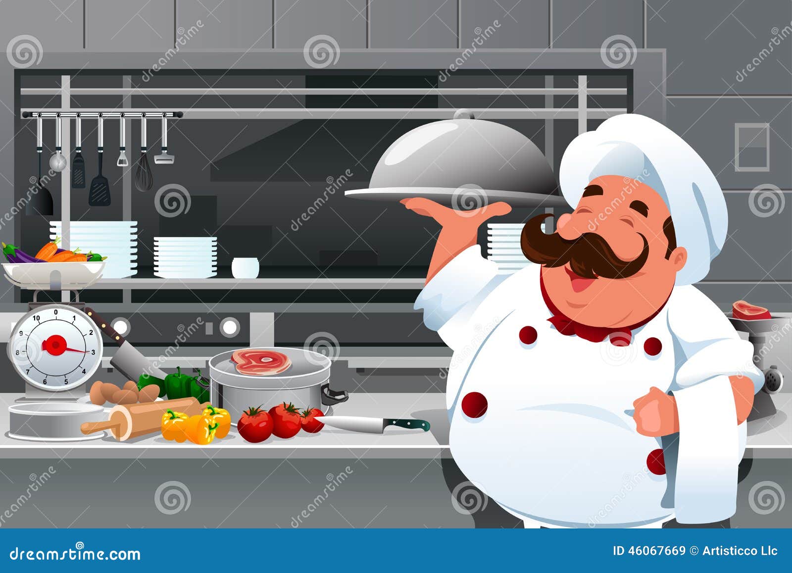 Chef-kok in de keuken vector illustratie. Illustration of industrie ...