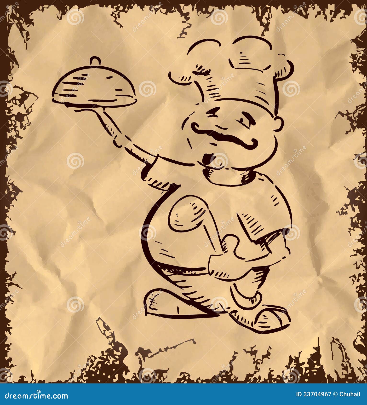 Chef-kok Met Dienblad Van Voedsel Ter Beschikking Vector Illustratie ...