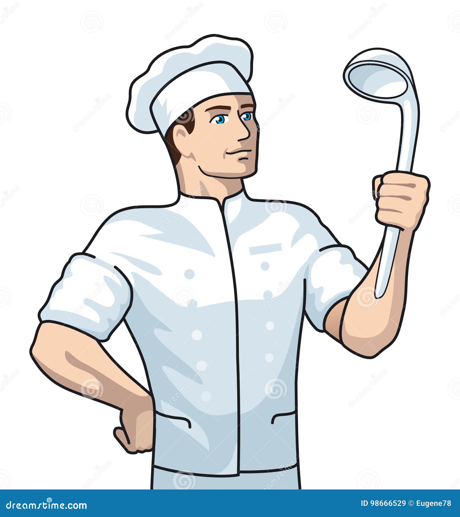 Chef with ladle stock vector. Illustration of happy, cooking - 98666529