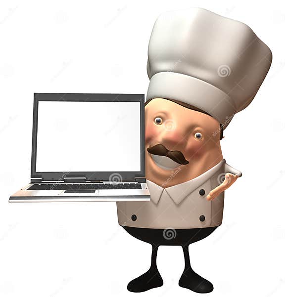 Chef with a laptop stock illustration. Illustration of isolated - 5394397