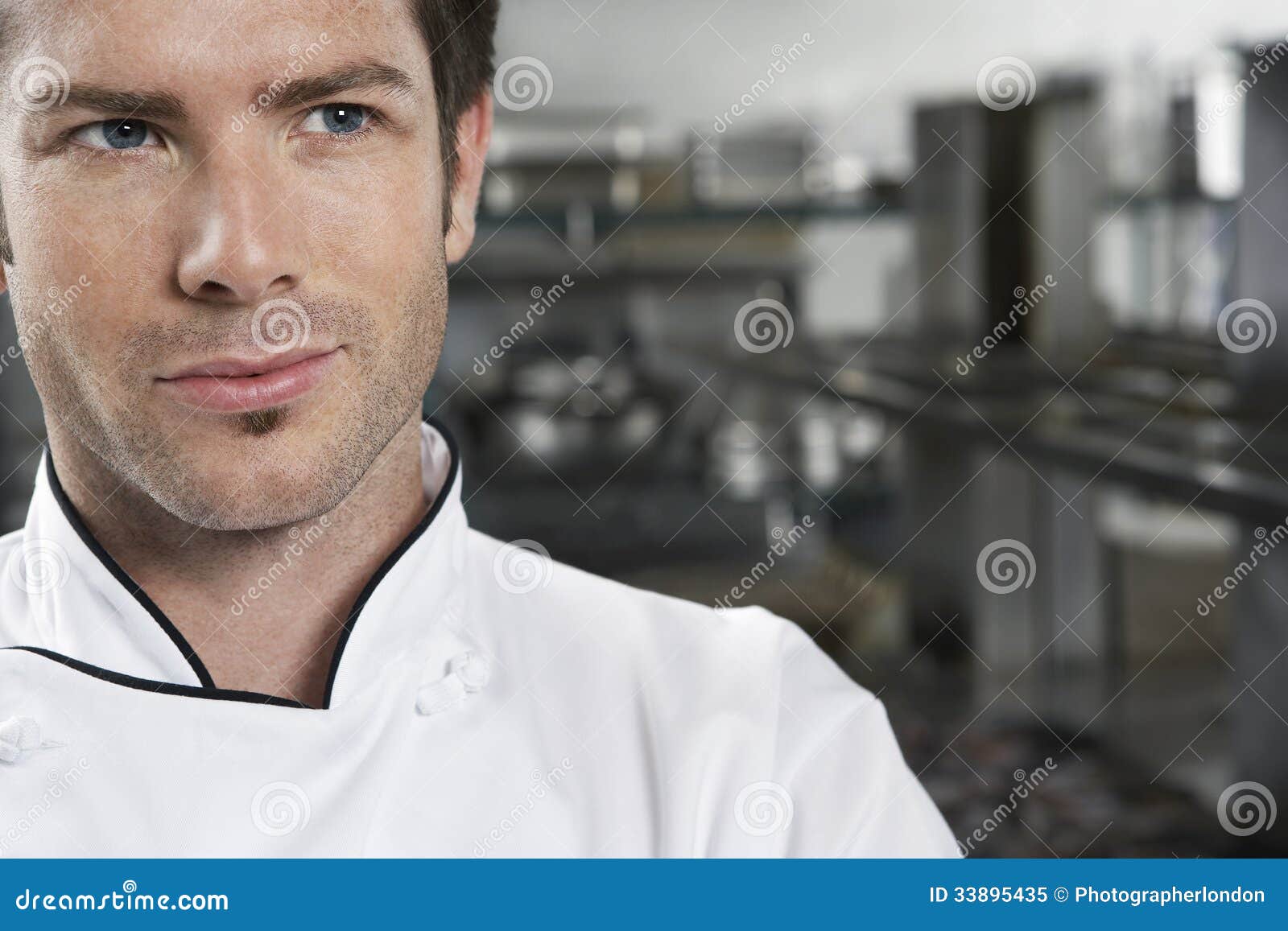Chef Looking Away in Kitchen Stock Image - Image of people, attractive ...
