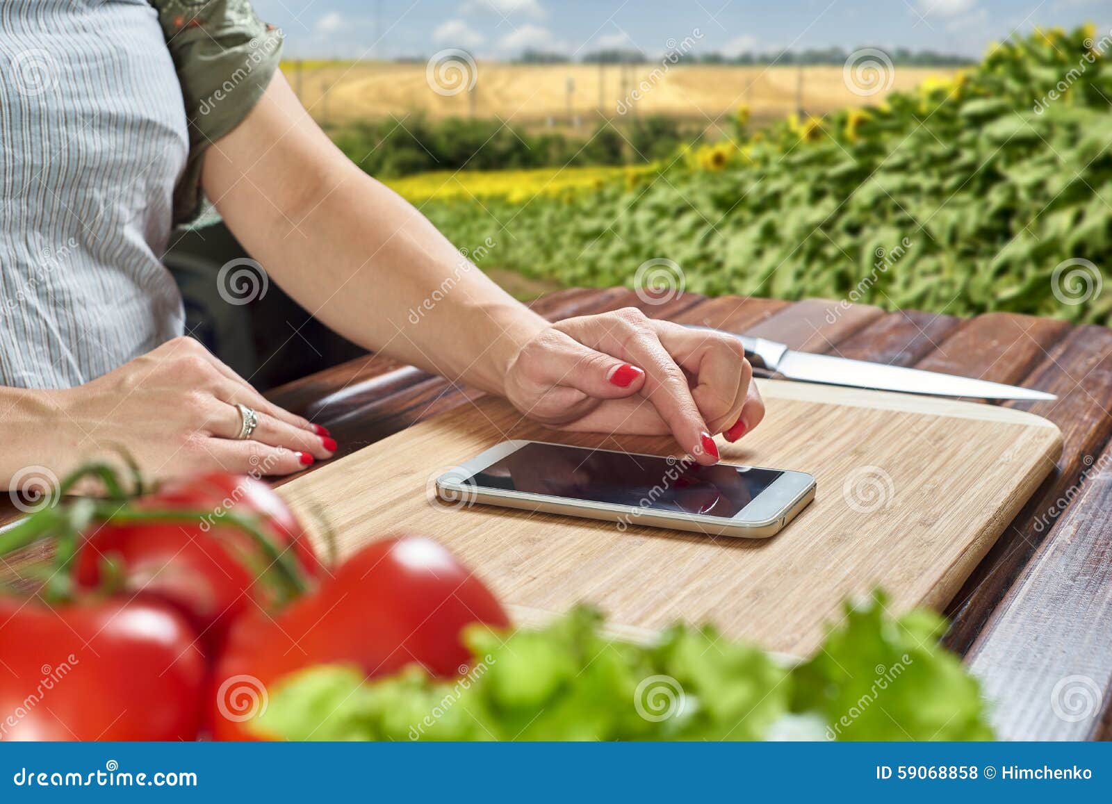 Chef Looking Recipe Smartphone Stock Photo - Image of apron, smartphone ...