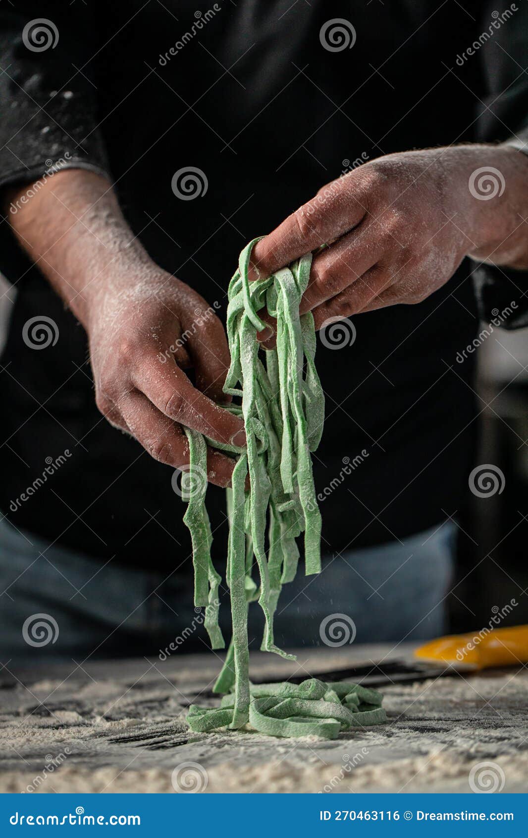 Chef Makes Fresh Spaghetti, Fettuccine or Tagliatelle. Cooking Process ...