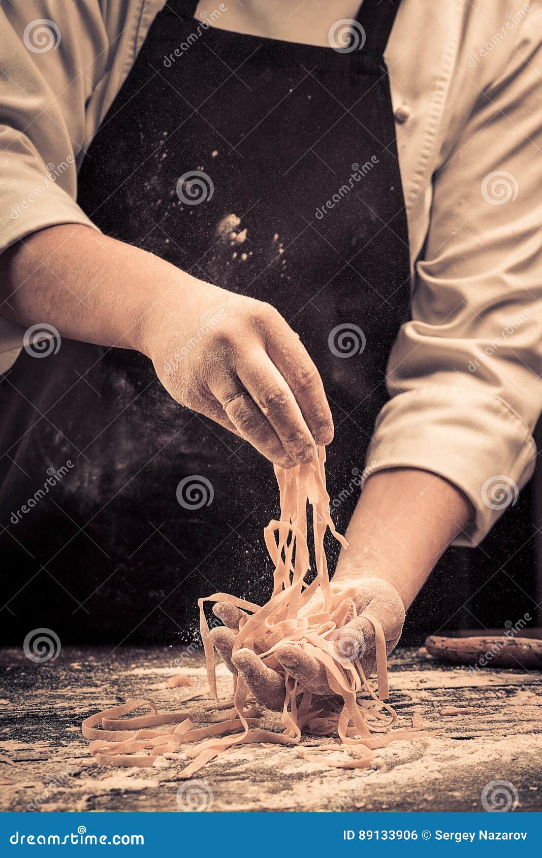 The Chef Makes Fresh Spaghetti from Scratch. Stock Photo - Image of ...