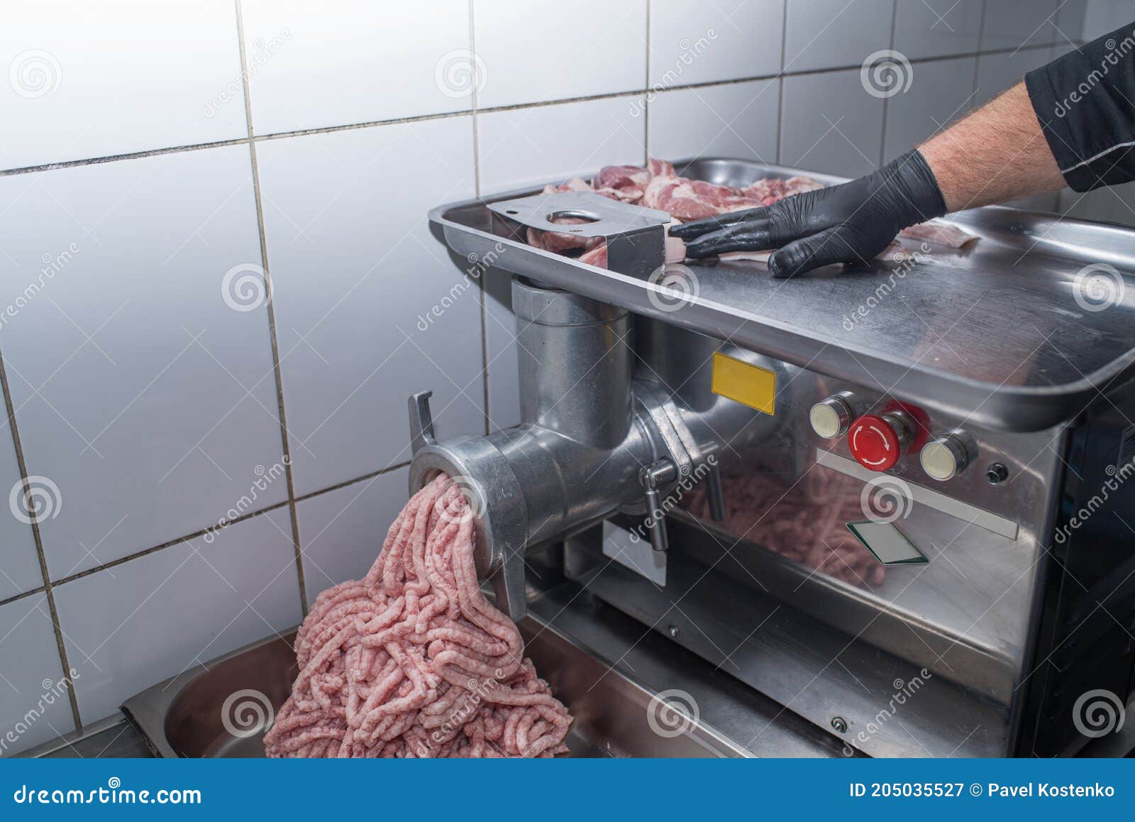 Chef Makes Minced Pork Meat Using a Meat Grinder. Stock Image - Image ...