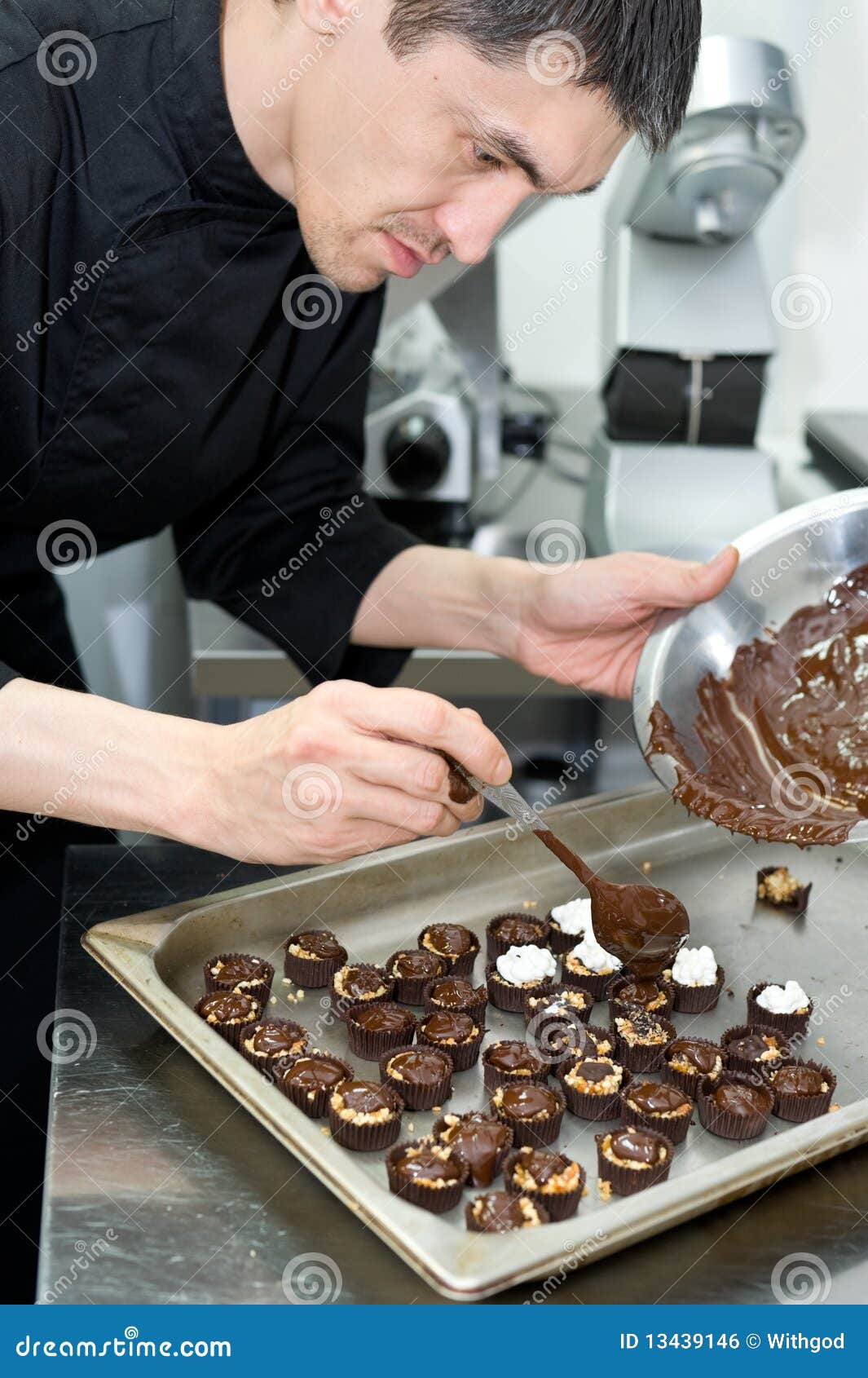 Chef makes sweets stock photo. Image of pour, caucasian - 13439146
