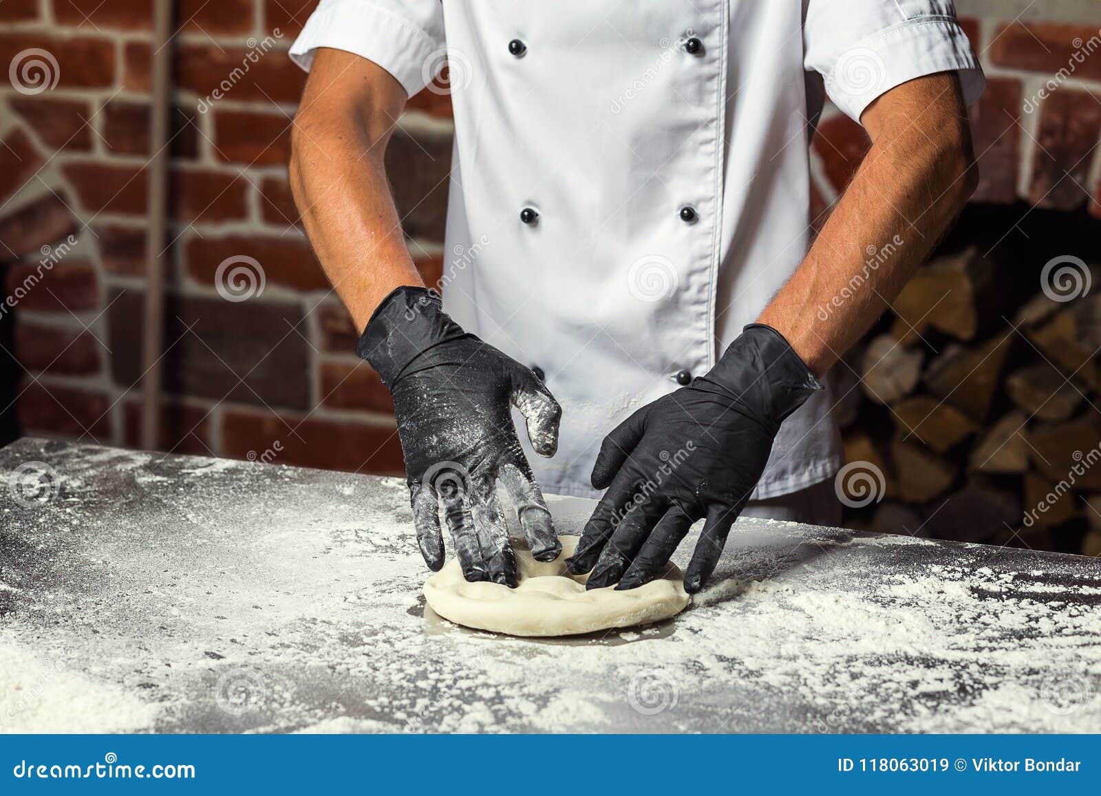 Chef Making Dough for Pizza. Man Hands Preparing Bread Stock Image ...
