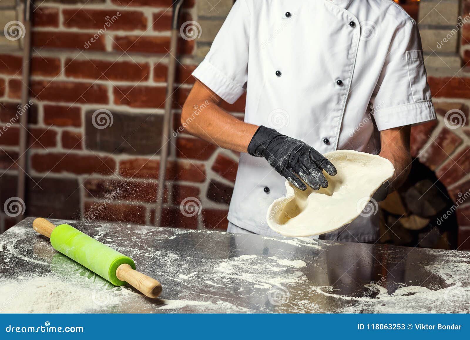 Chef Making Dough for Pizza. Man Hands Preparing Bread. Concept Stock ...