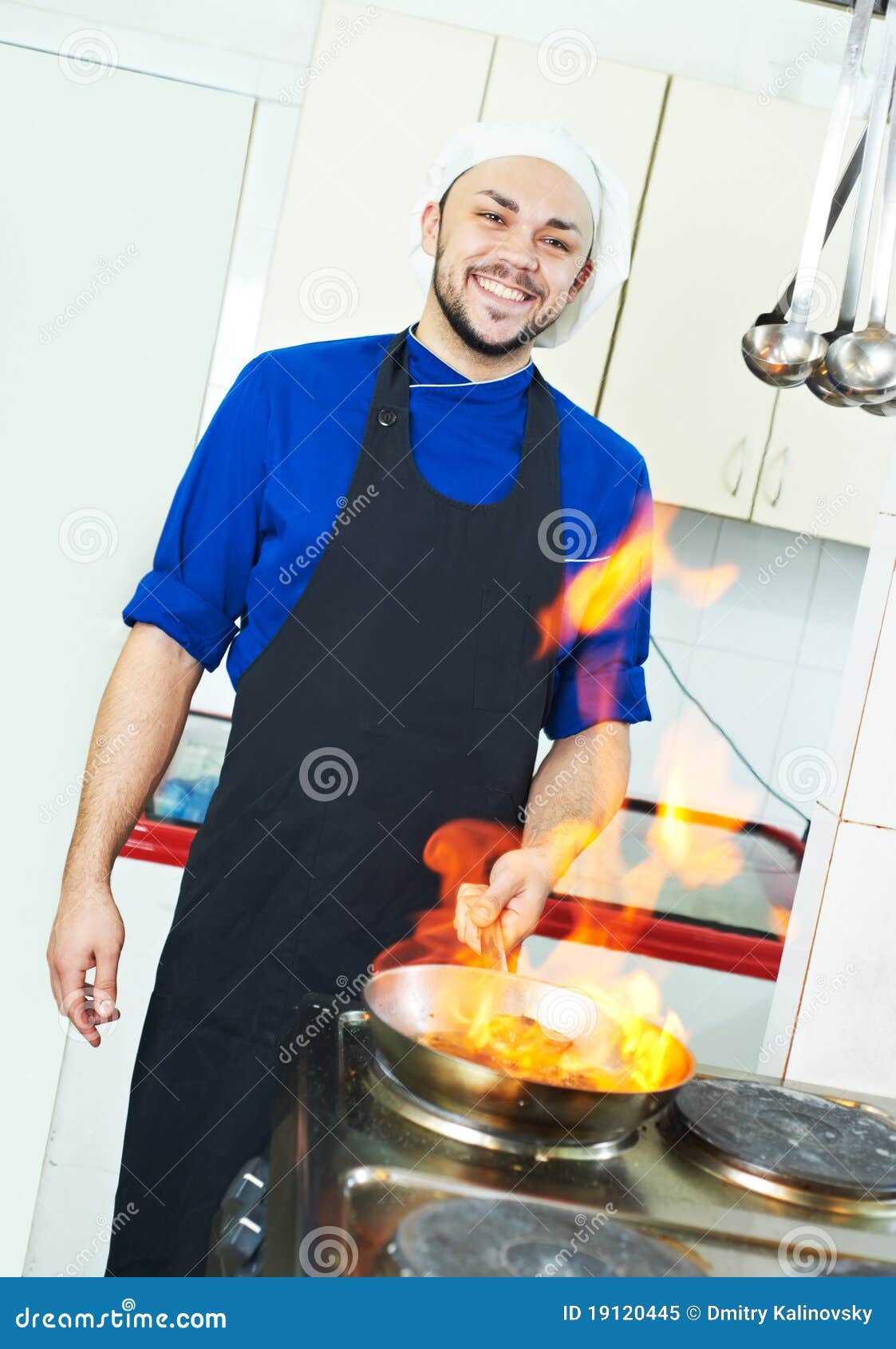 Chef making flambe meat stock image. Image of culinary - 19120445