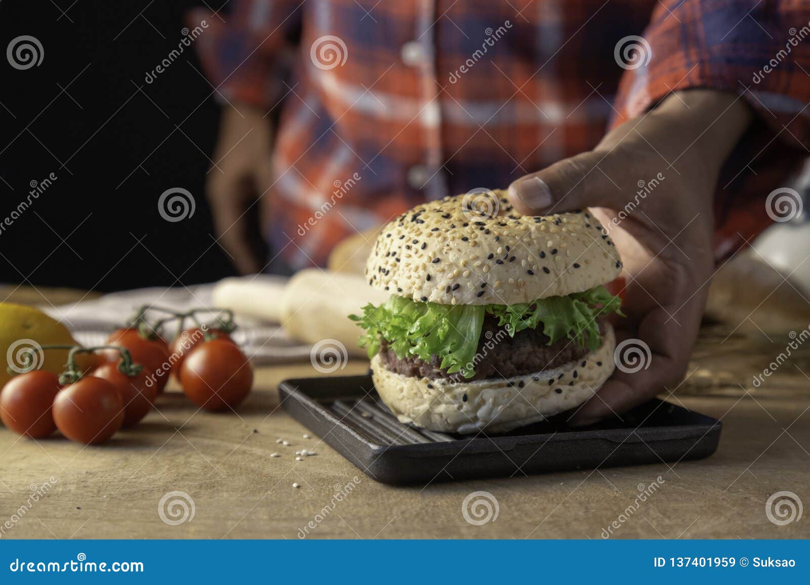 Chef Making Hamburger Homemade Stock Image - Image of delicious, butler ...